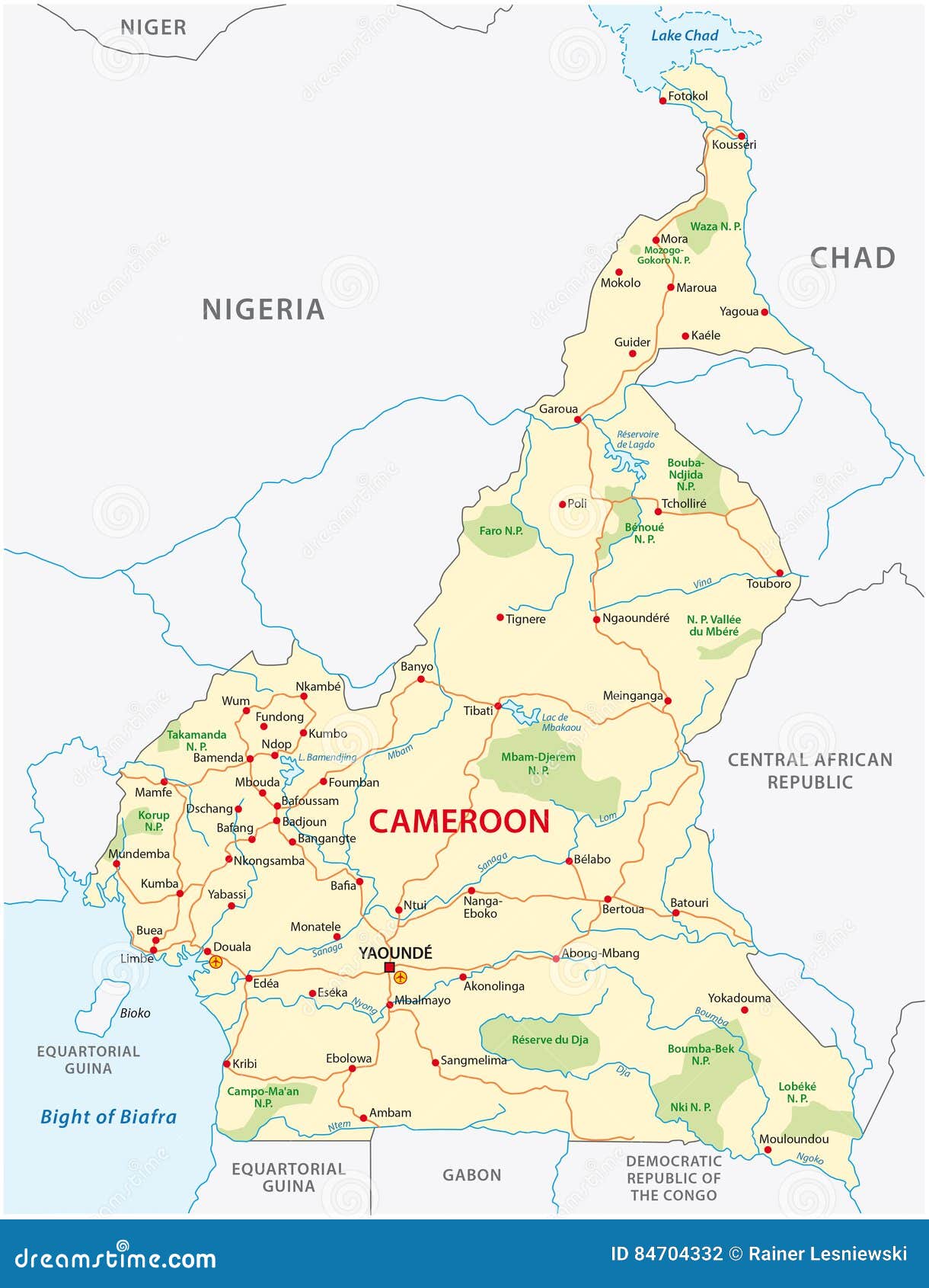 Kamerun-Straßenkarte vektor abbildung. Illustration von ausführlich ...