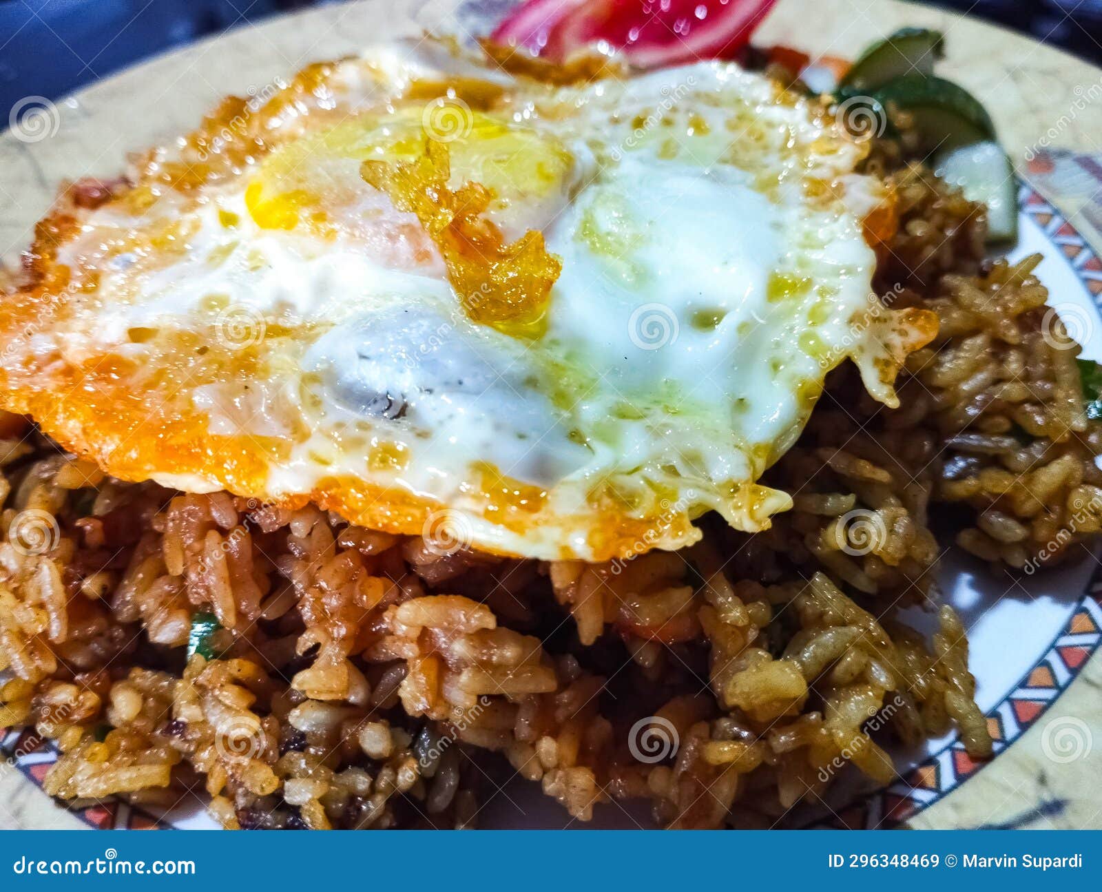 Kampong Fried Rice with Pickles, Egg and Tomato. Stock Image - Image of ...