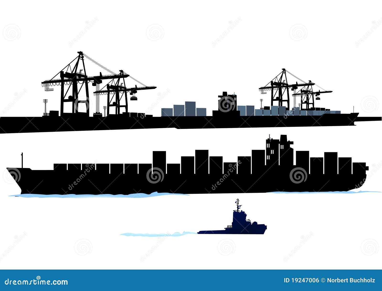 Kanal mit Containerschiff vektor abbildung. Illustration von terminal ...