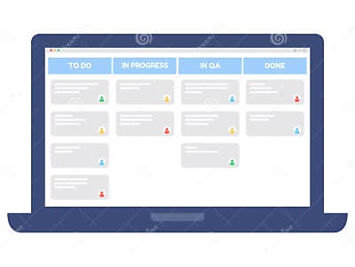 Kanban Board on Notebook Screen. To Do, in Progress, in Qa, Done Stages ...