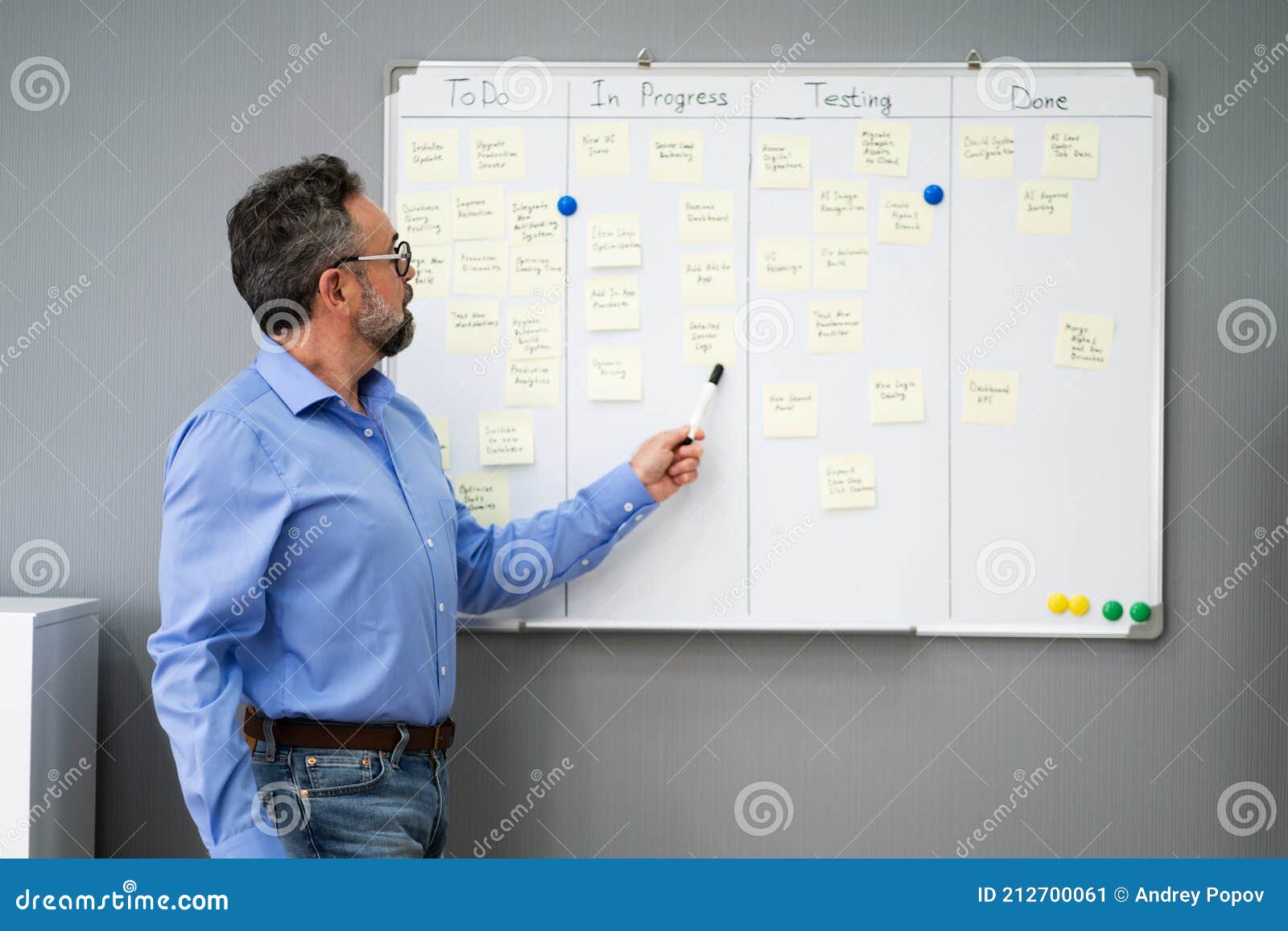 Kanban Board Plan stock image. Image of male, marker - 212700061