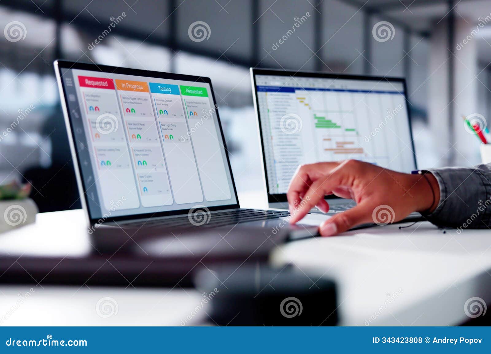 Kanban Project Management Software on Laptop Stock Photo - Image of ...