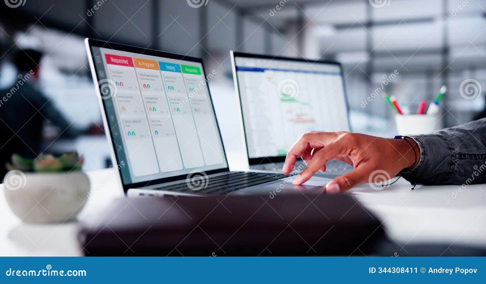 Kanban Project Management Software on Laptop Stock Image - Image of ...
