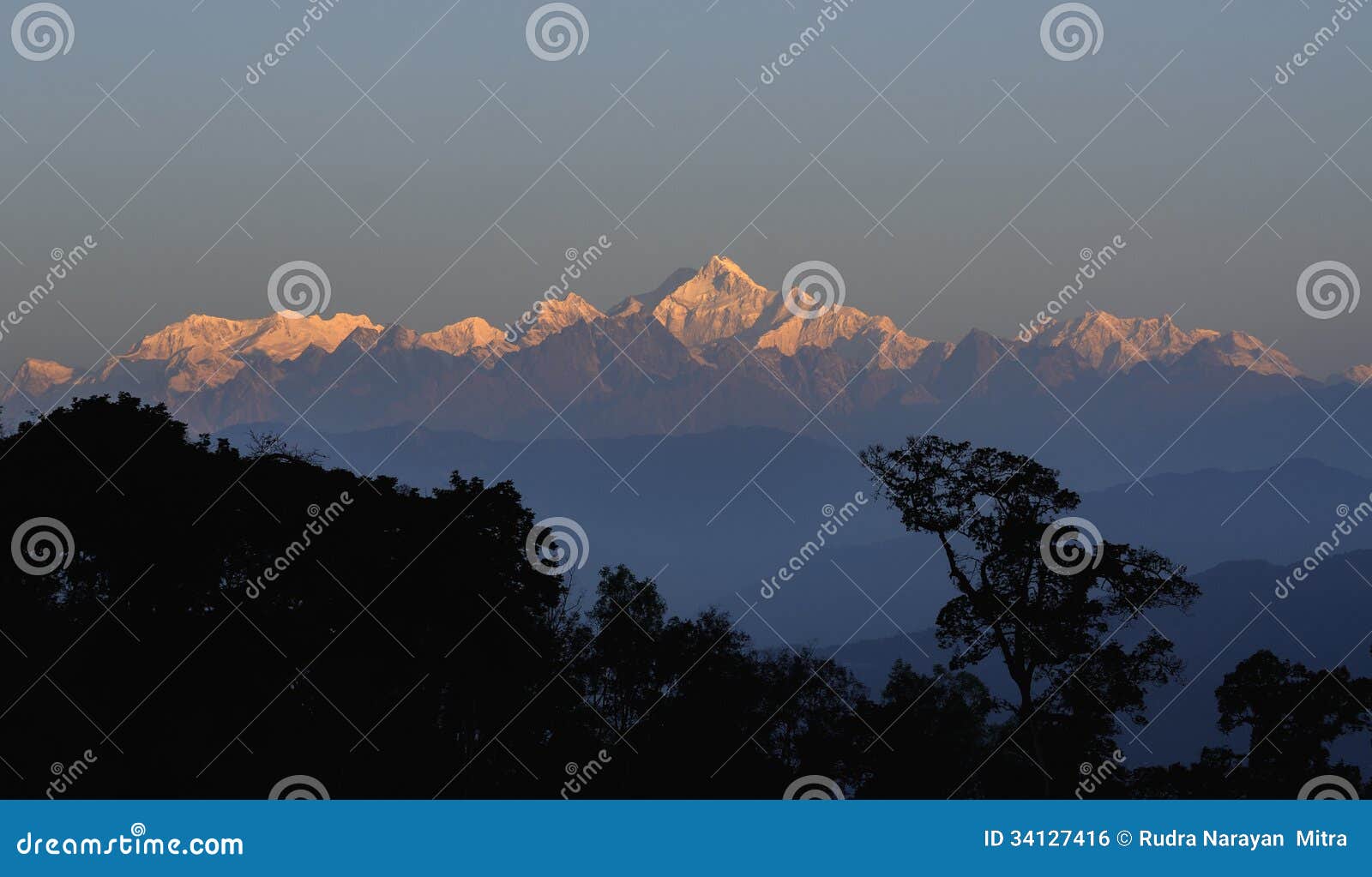 Kanchenjunga Mountain Range -sunlit in the Morning, Sikkim Stock Photo ...