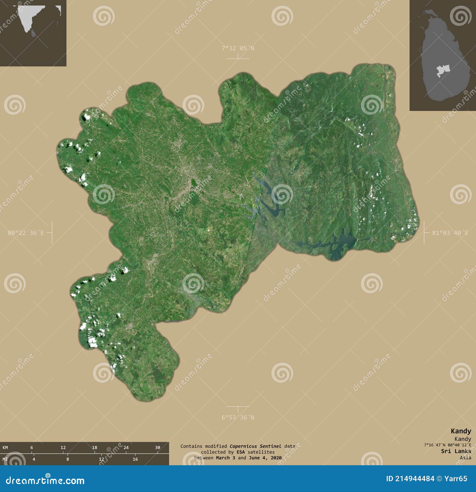 Kandy, Sri Lanka - Composition. Sentinel-2 Satellite Stock Illustration ...