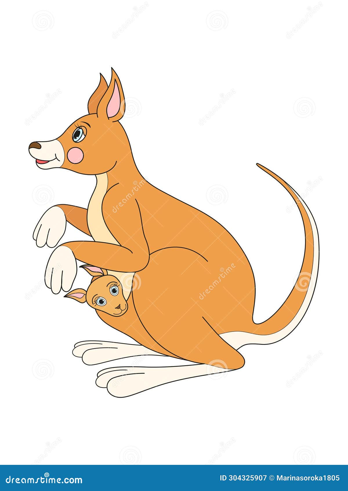 Kangaroo Family. Cute Mother Kangaroo with Her Baby in Her Bag. Stock ...