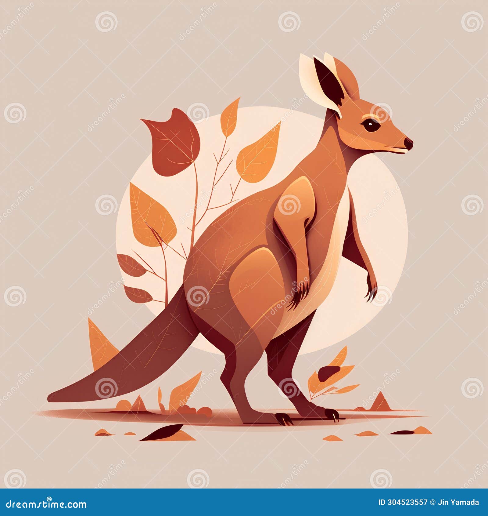 Kangaroo on a Background of Autumn Leaves. Vector Illustration Stock ...