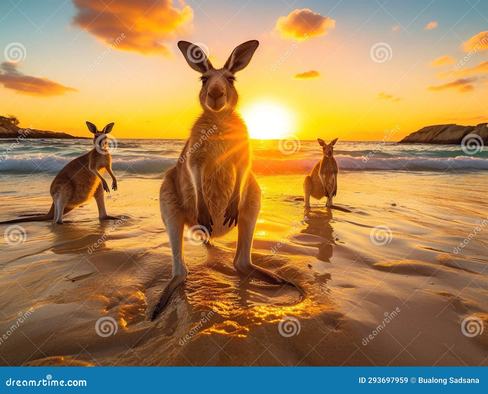 Kangaroo on the beach stock illustration. Illustration of sunset ...