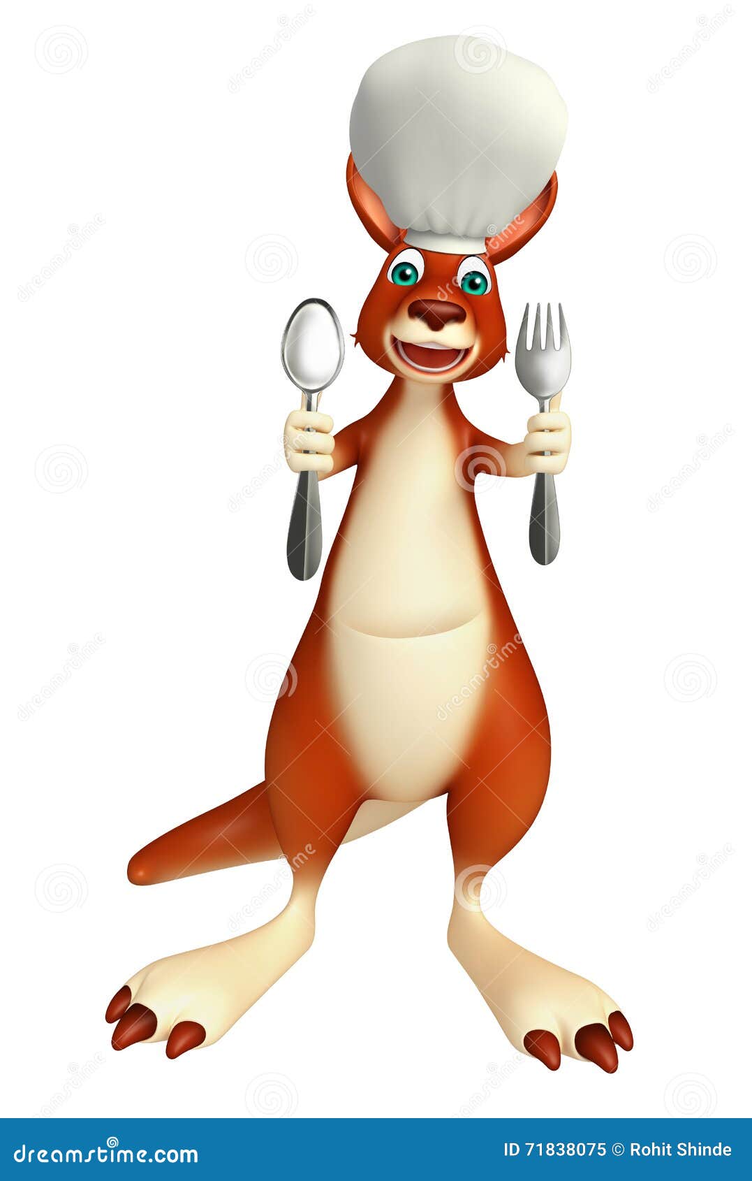 Kangaroo Cartoon Character with Chef Hat and Spoon Stock Illustration ...