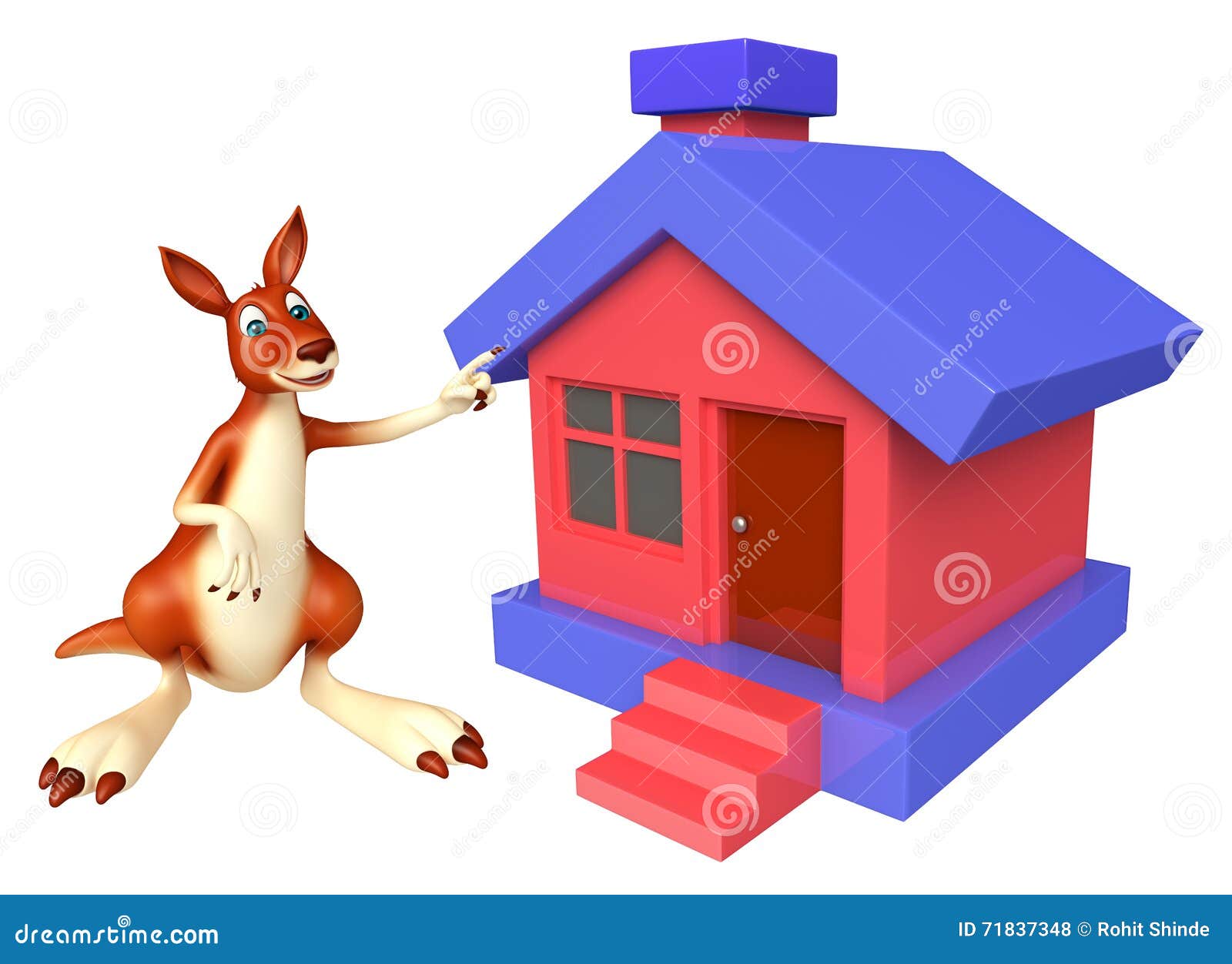 Kangaroo Cartoon Character with Home Stock Illustration - Illustration ...