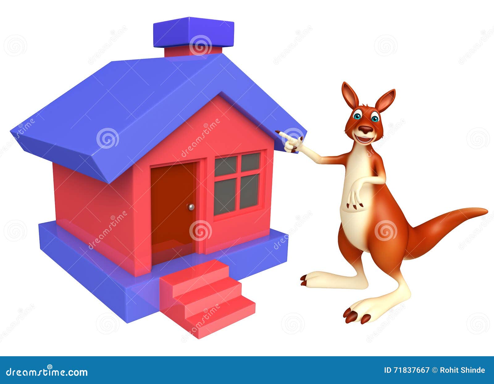 Kangaroo Cartoon Character with Home Stock Illustration - Illustration ...