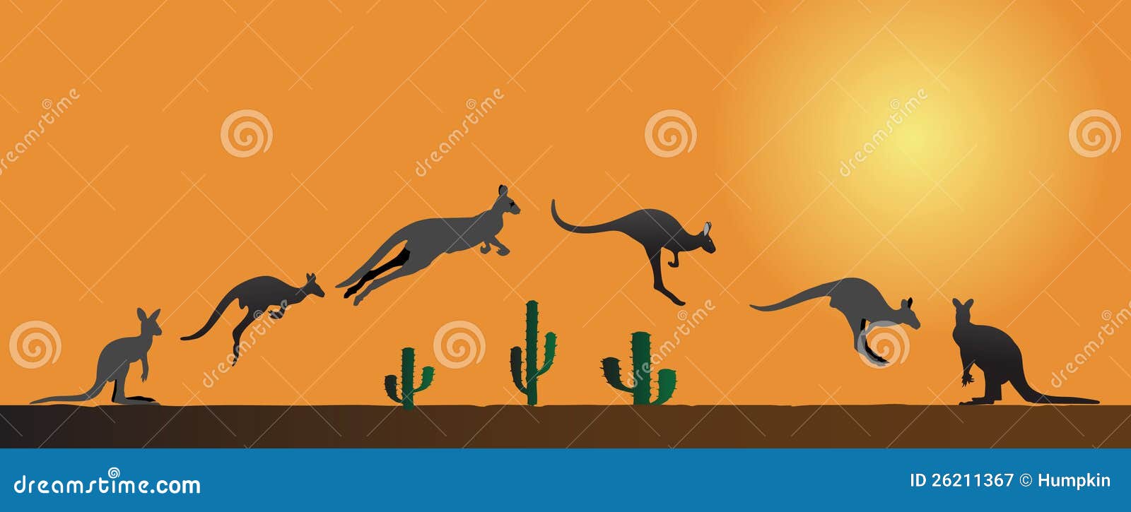 Kangaroo in Different Stages at Sunset Stock Illustration ...
