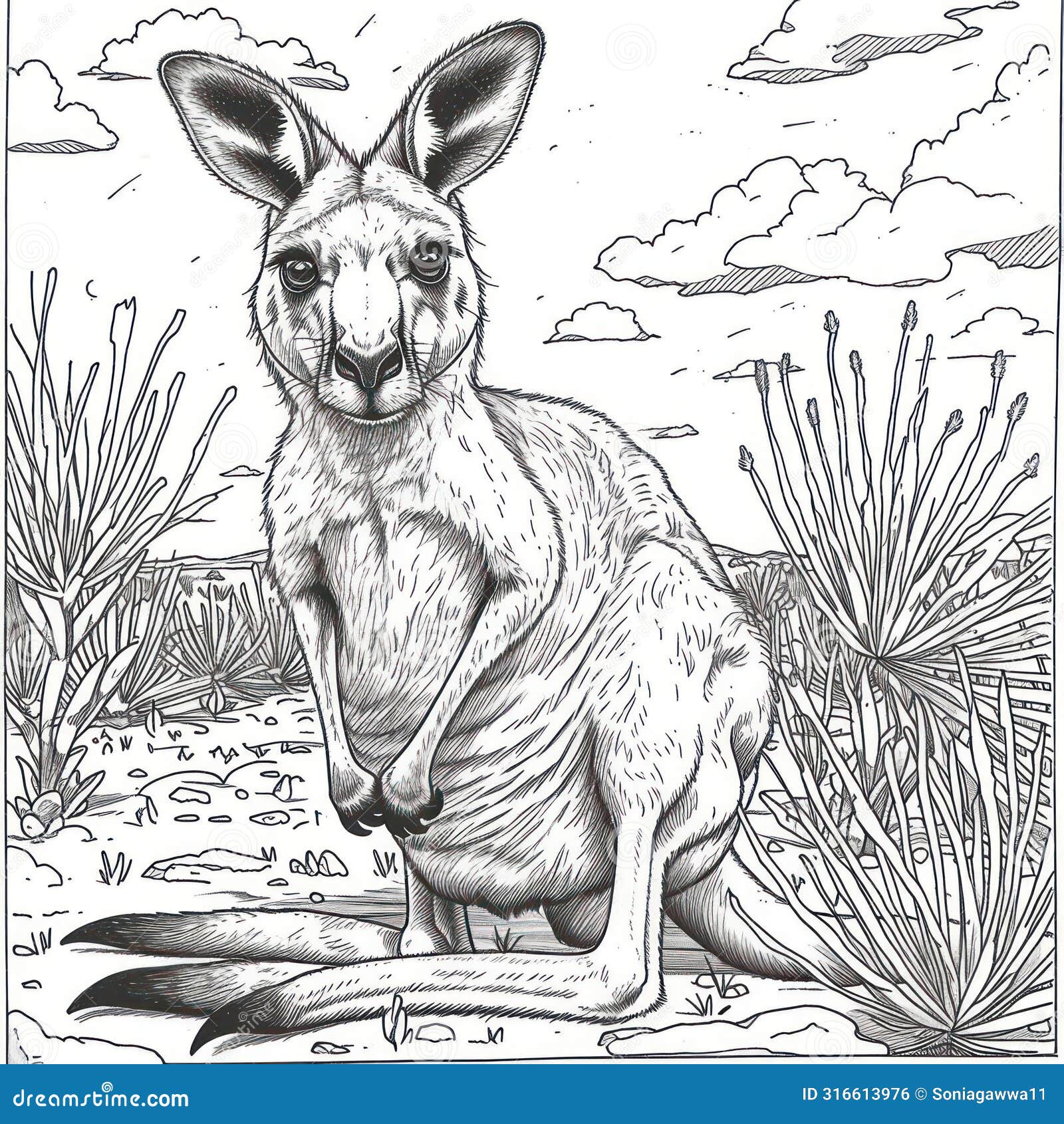 Kangaroo Drawing Coloring Book Page Stock Illustration - Illustration ...