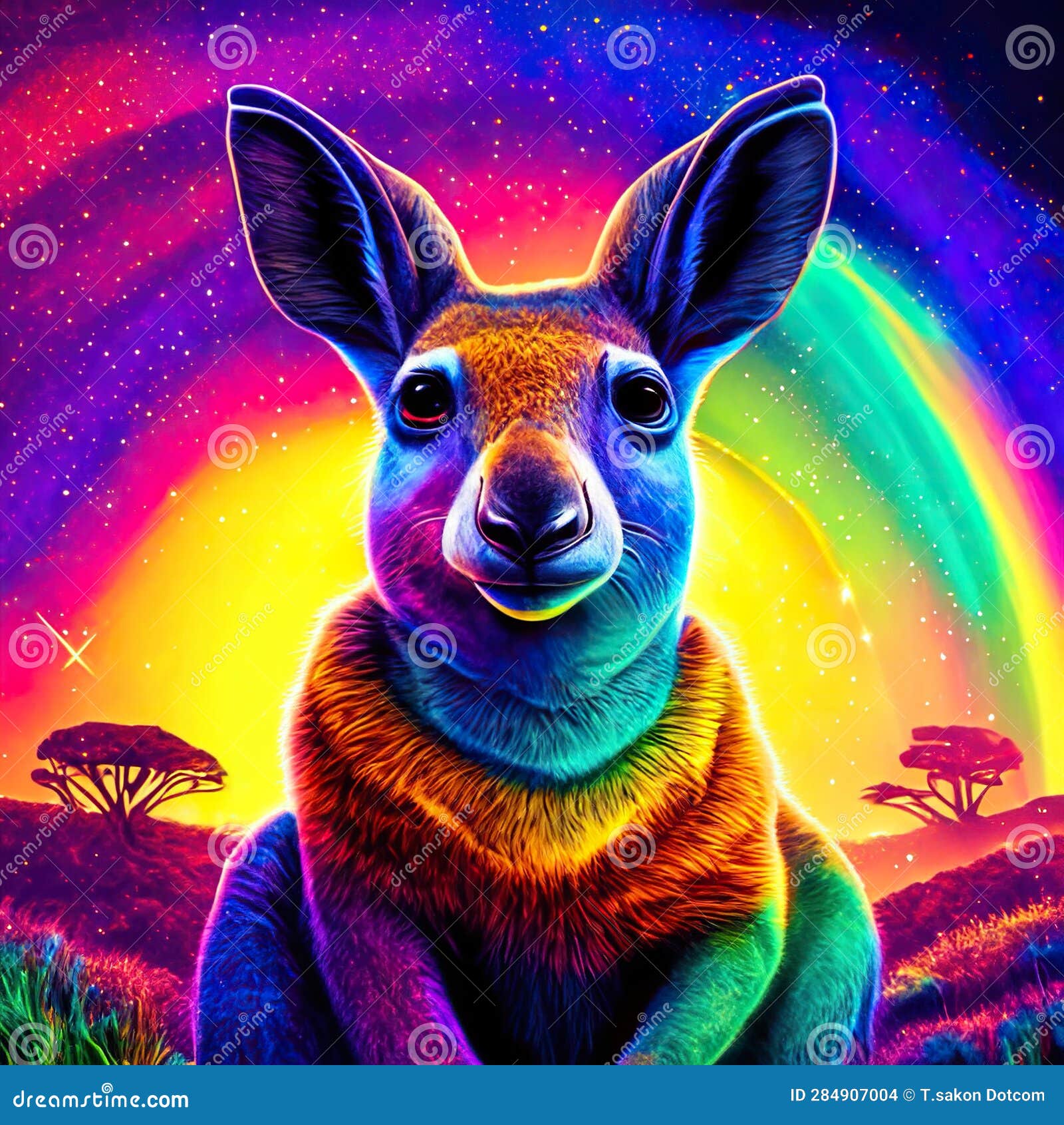 Kangaroo in the Forest at Night. 3D Rendering Stock Illustration ...