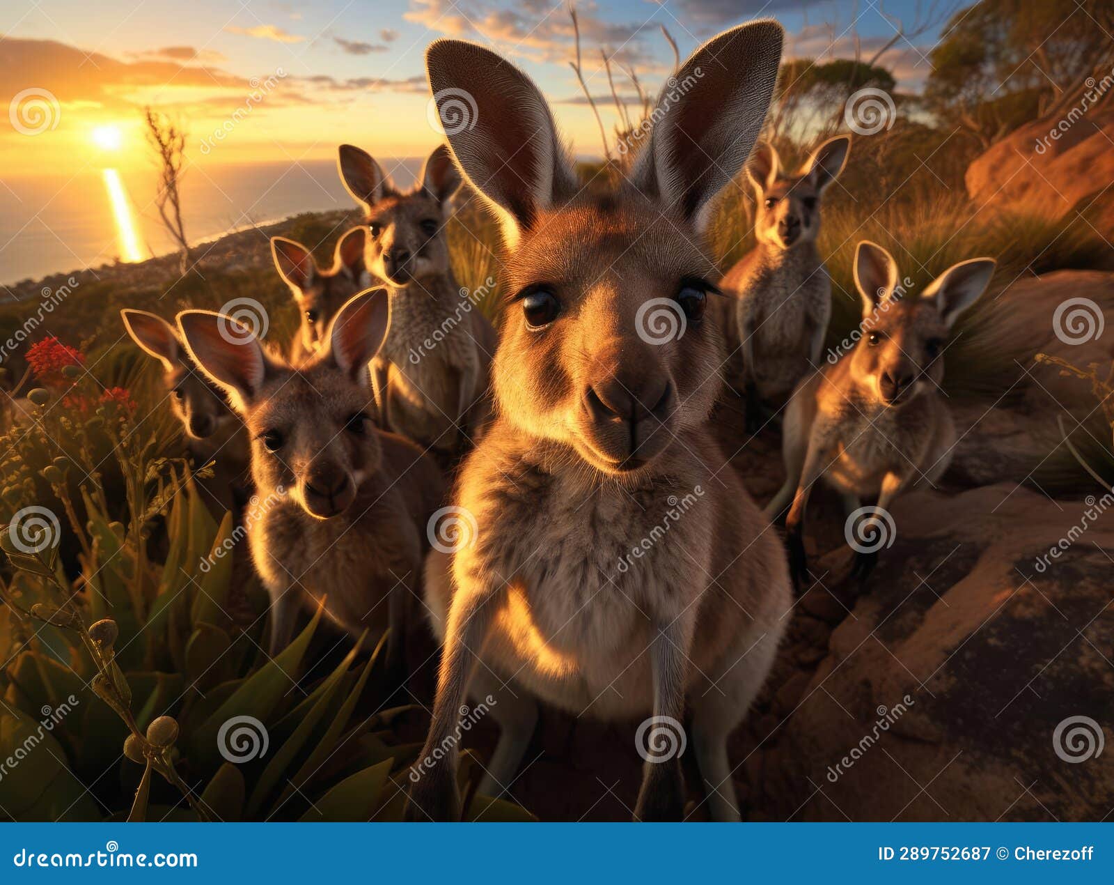 Kangaroo group stock image. Image of summer, sitting - 289752687