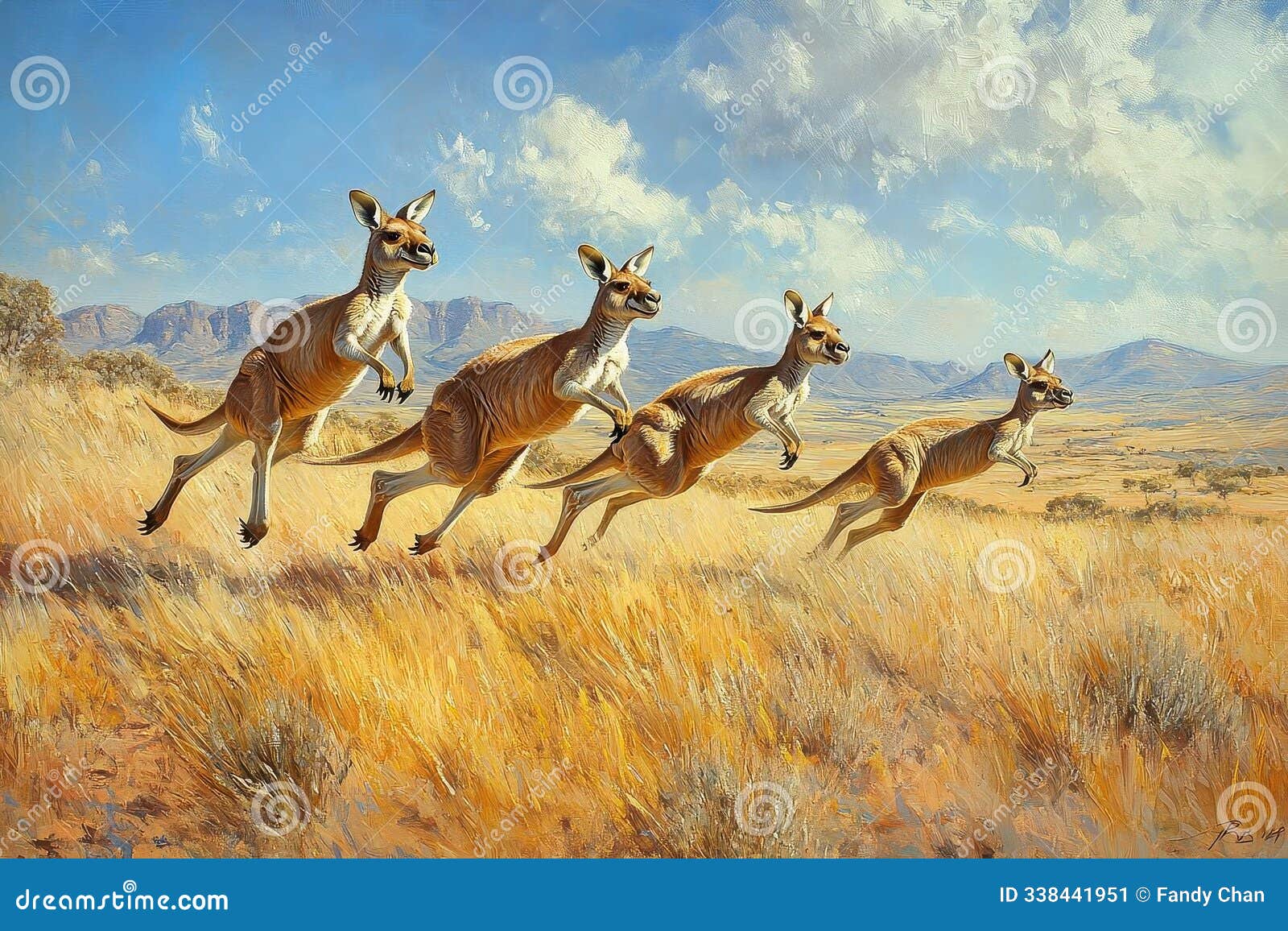Kangaroo Leap through Golden Grasslands Stock Illustration ...