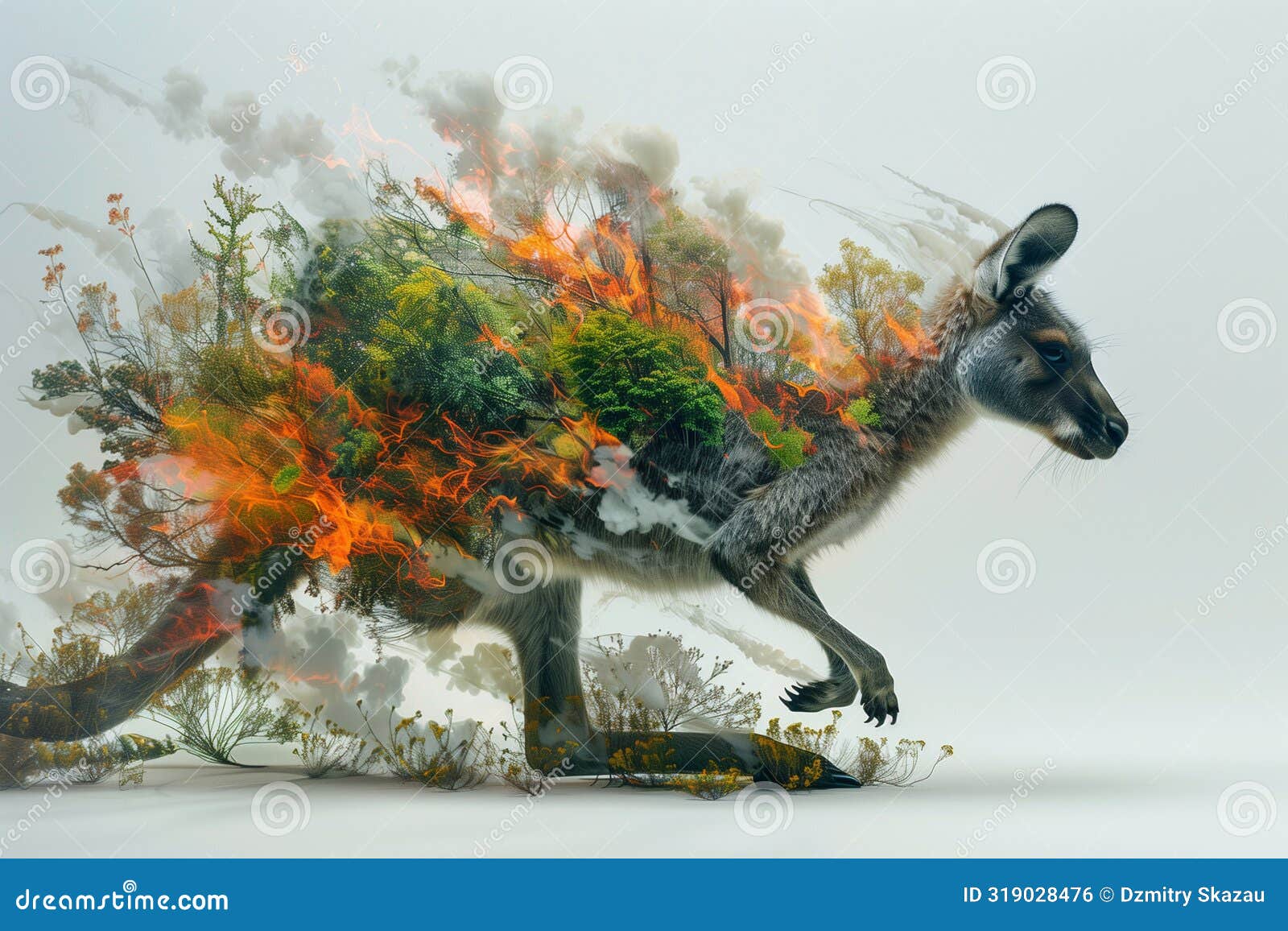 Kangaroo Running with Fire stock photo. Image of marsupial - 319028476