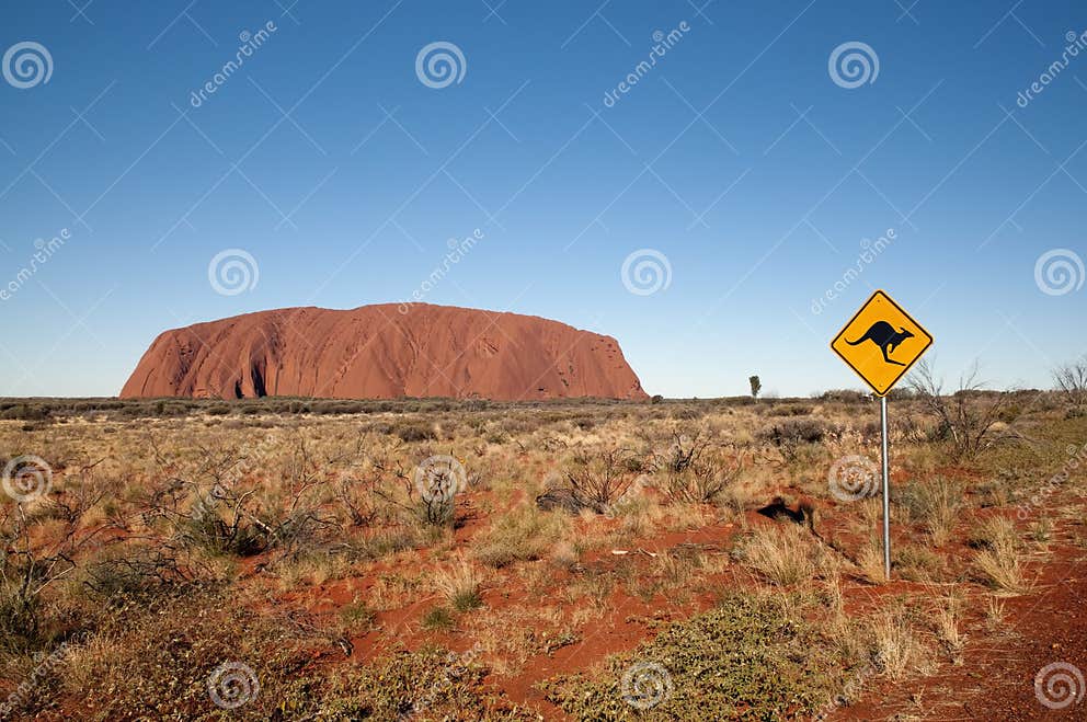 Kangaroo sign and Uluru editorial stock photo. Image of nature - 11418868