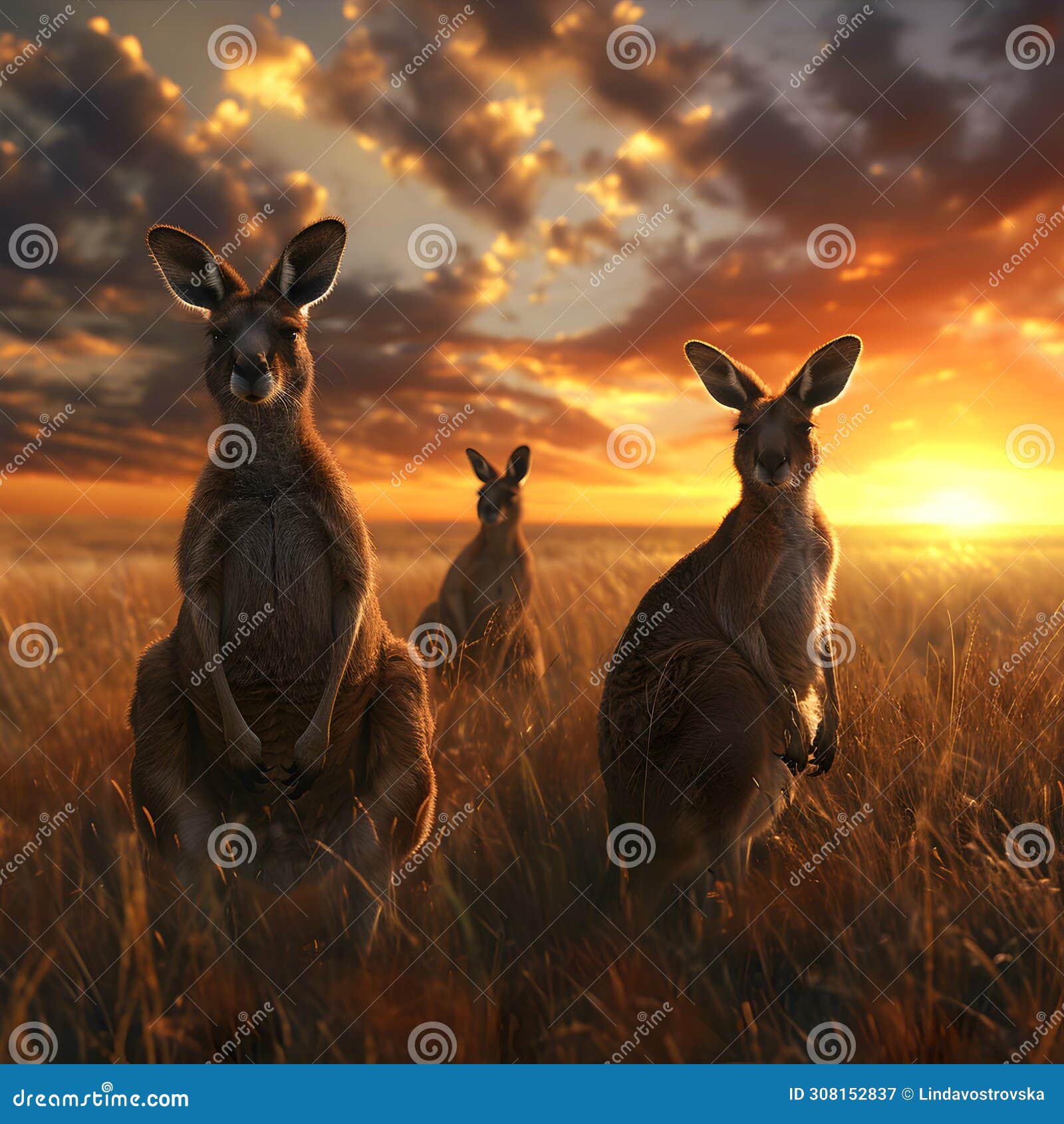 Kangaroo Standing in the Savanna with Setting Sun Shining. Stock ...