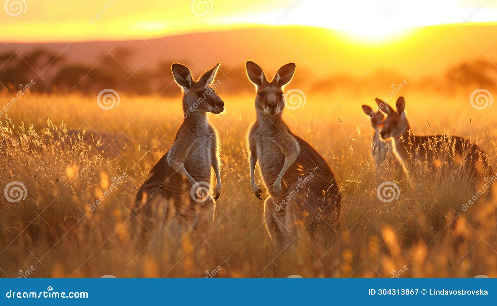 Kangaroo Standing in the Savanna with Setting Sun Shining. Stock ...