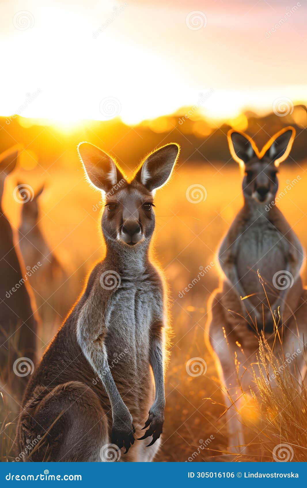 Kangaroo Standing in the Savanna with Setting Sun Shining. Stock ...