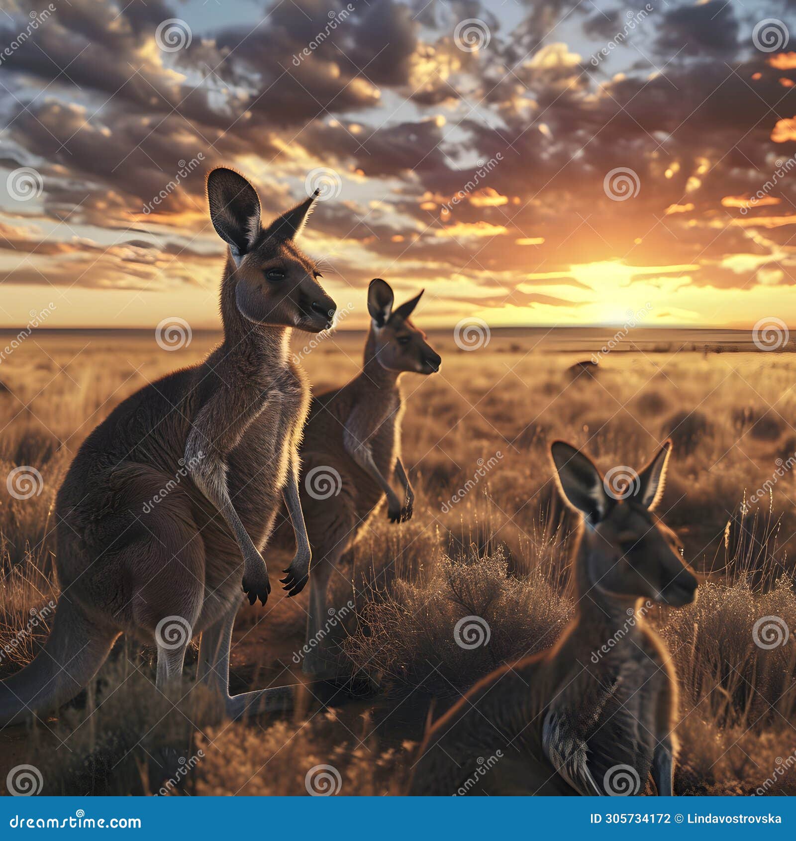 Kangaroo Standing in the Savanna with Setting Sun Shining. Stock ...