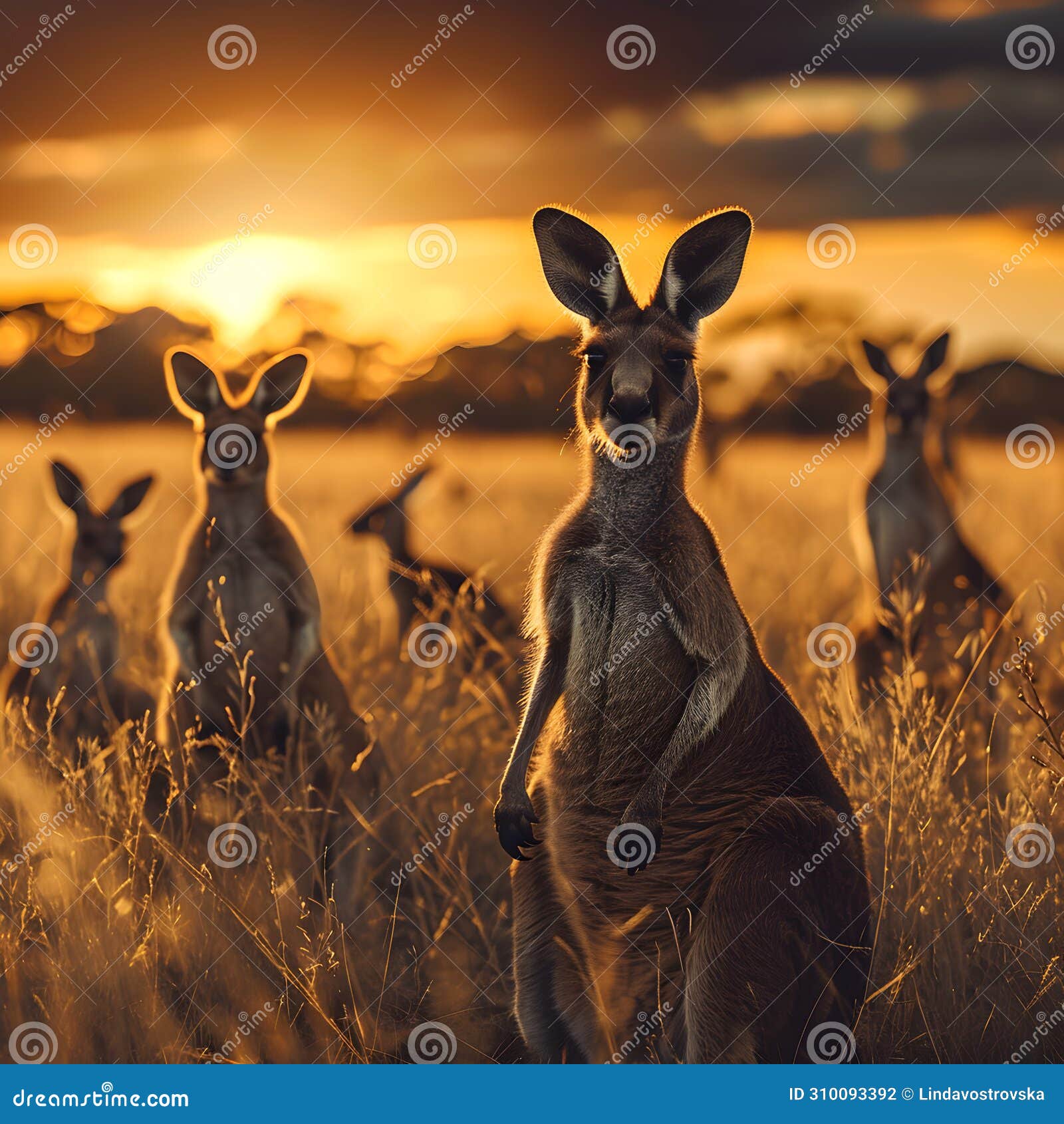 Kangaroo Standing in the Savanna with Setting Sun Shining. Stock ...