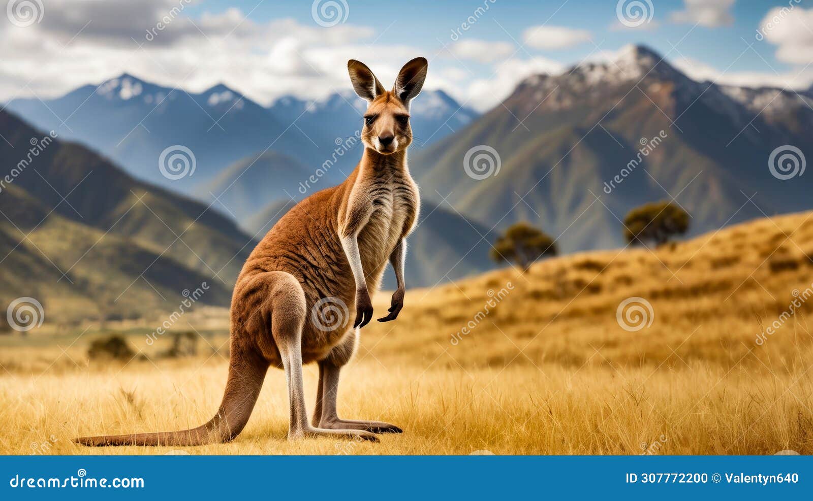 Kangaroo Stands in Field with Mountains in the Background. Generative ...