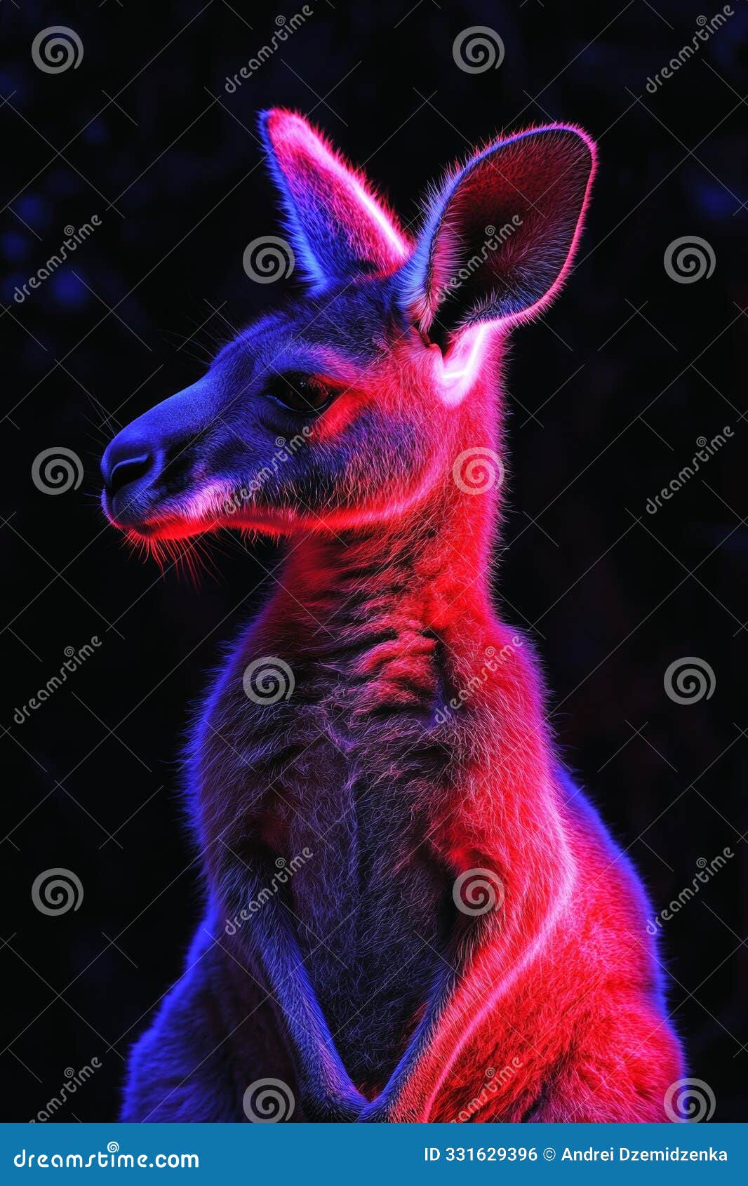 Kangaroo with a Vibrant Neon Glow Sitting on a Reflective Surface ...