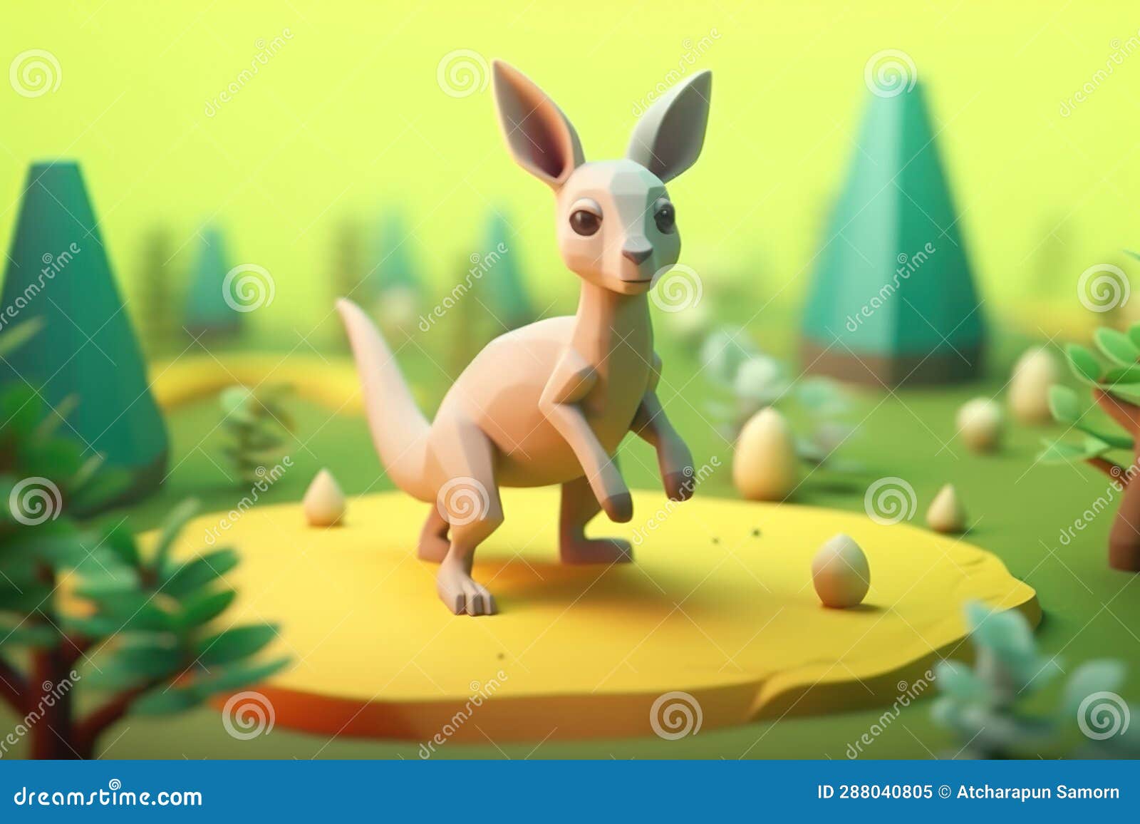 A Kangaroo Walking in Forest 3D Tiny Cute Isometric Generative AI Stock ...
