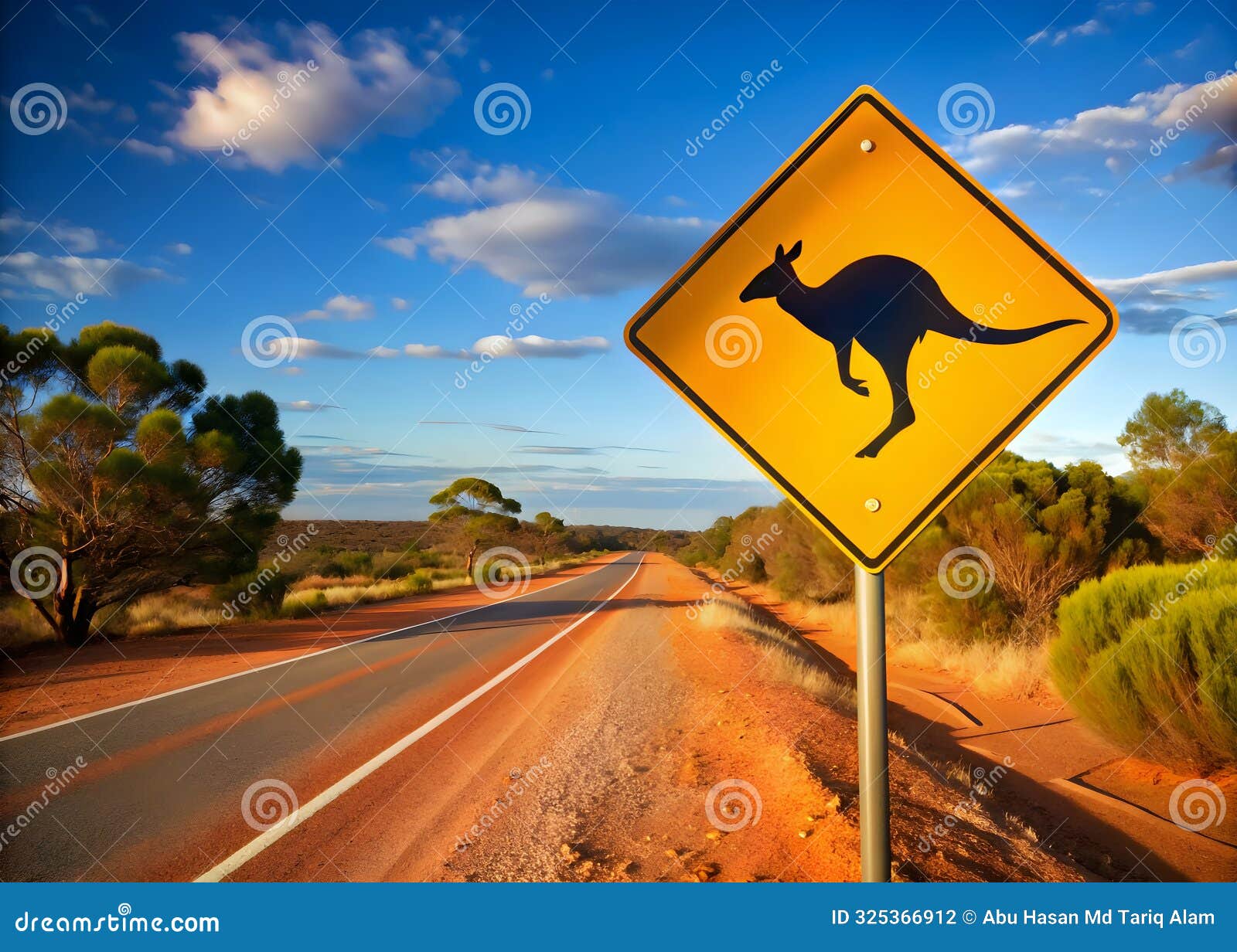 Kangaroo Warning Road Sign in Western Australia Stock Illustration ...