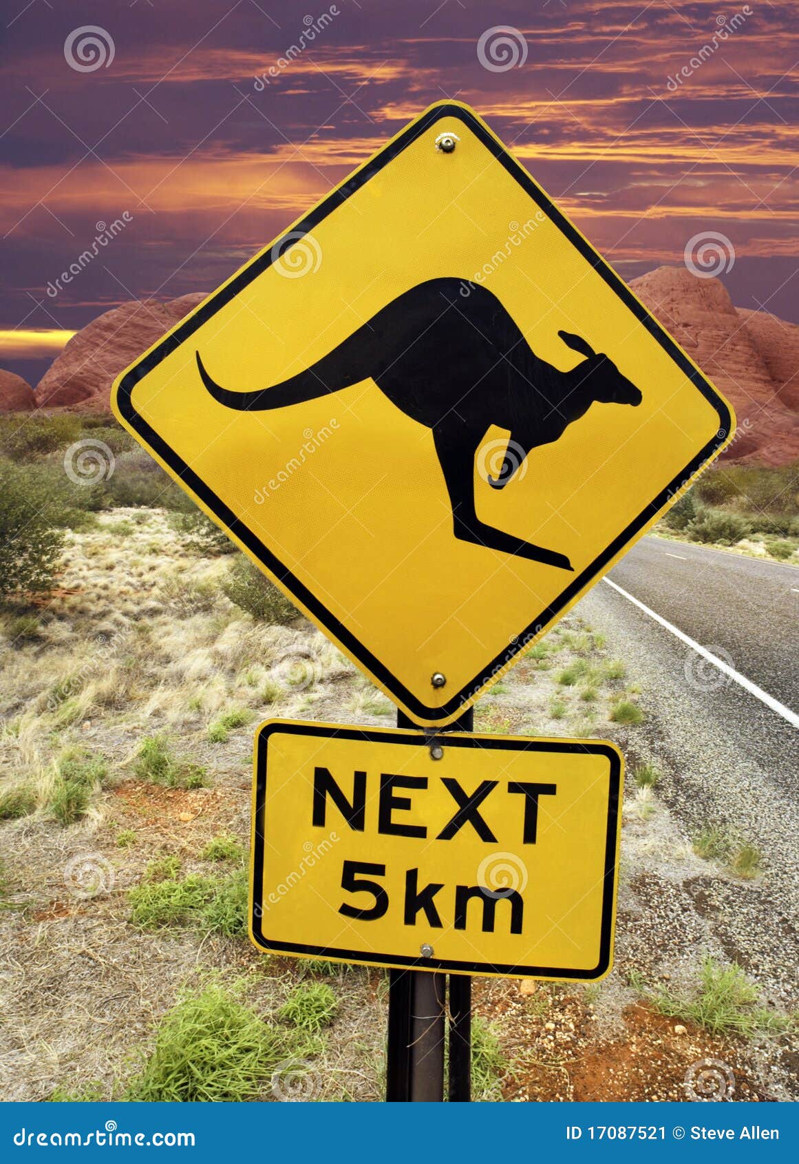 Kangaroo Warning Sign - Australian Outback Stock Image - Image of next ...