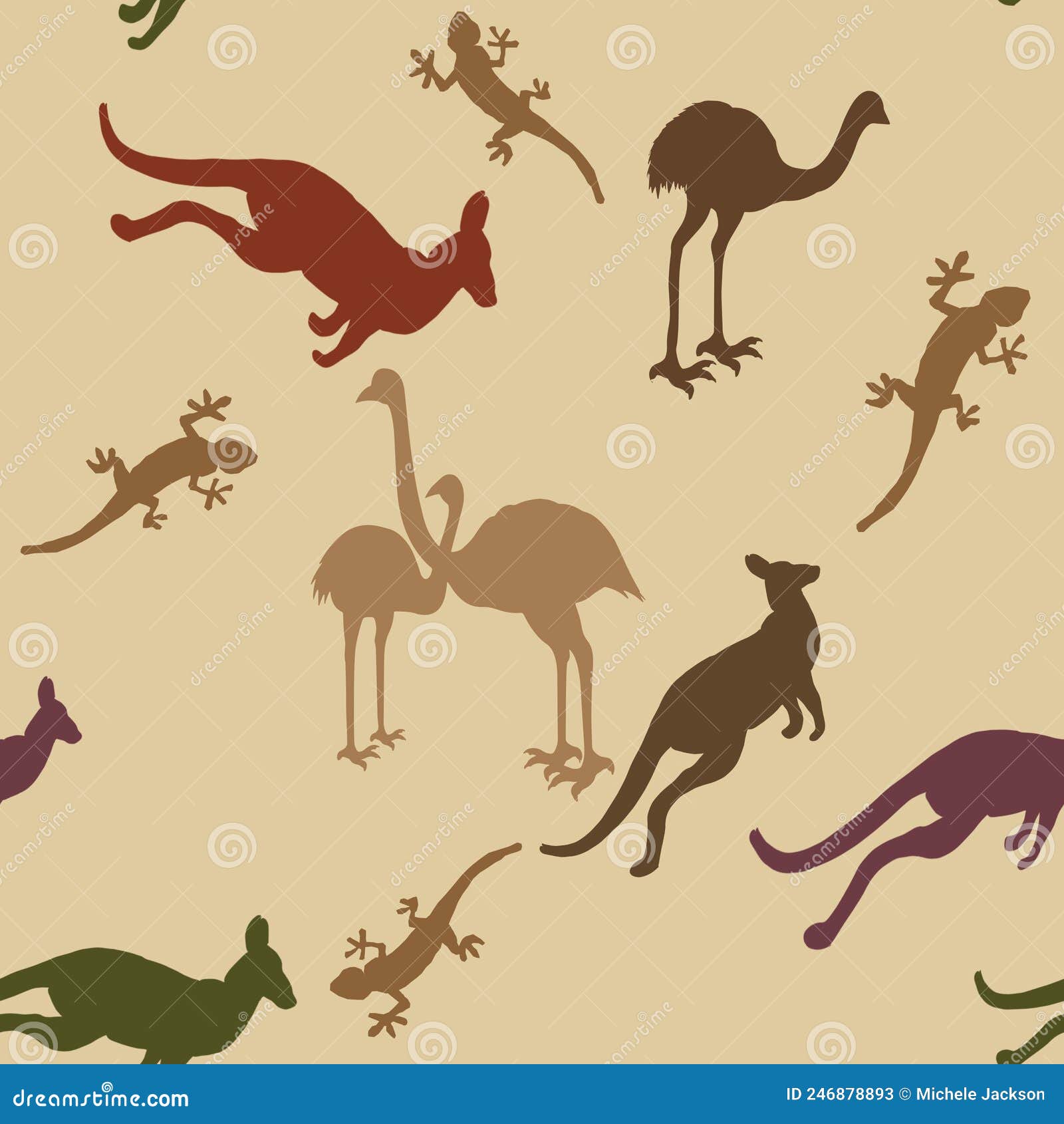 Kangaroos, Emus, Lizards Australian Animals Repeating Pattern Stock ...