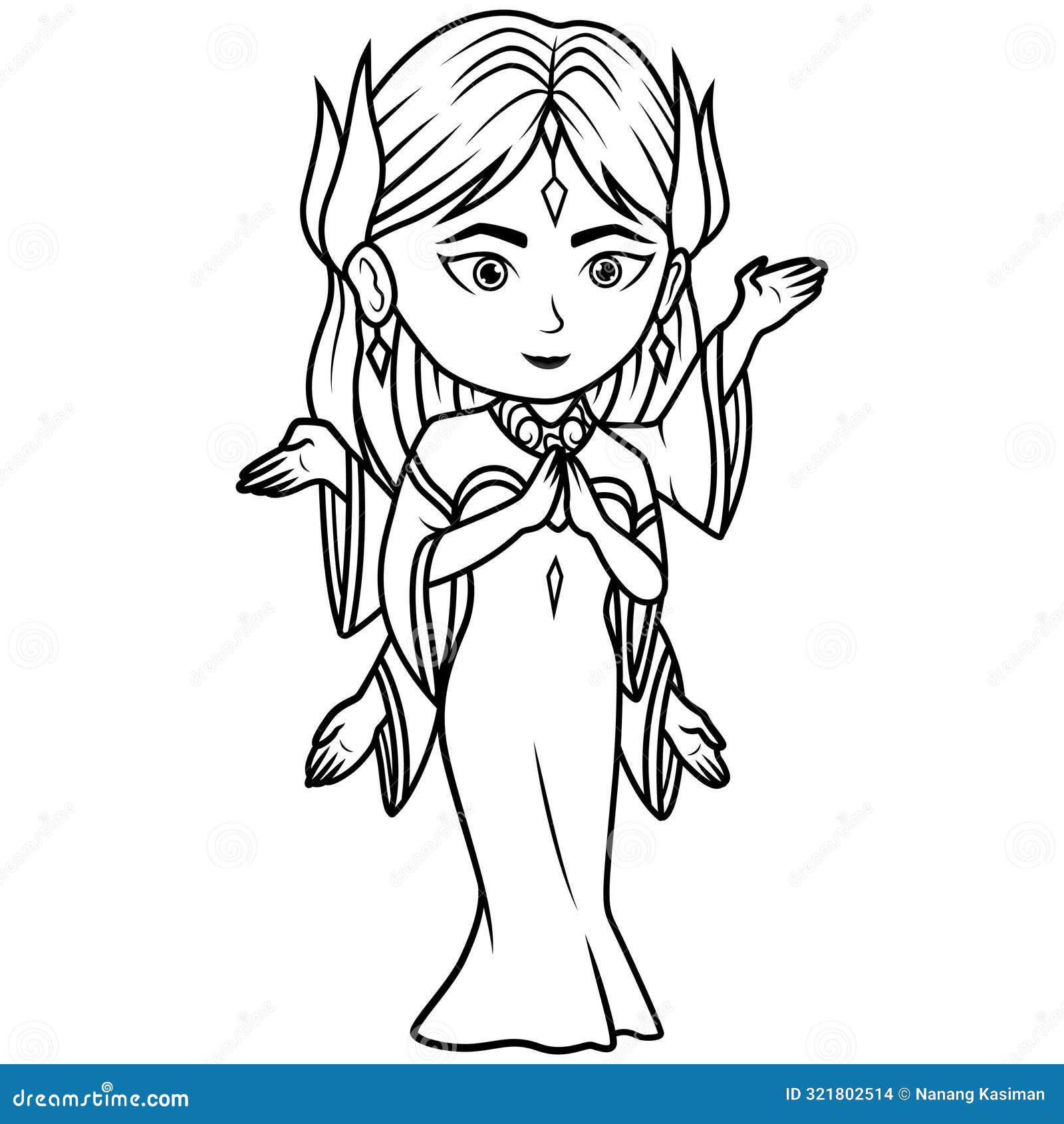 Kannon Goddess of Mercy Chibi Line Art Stock Vector - Illustration of ...