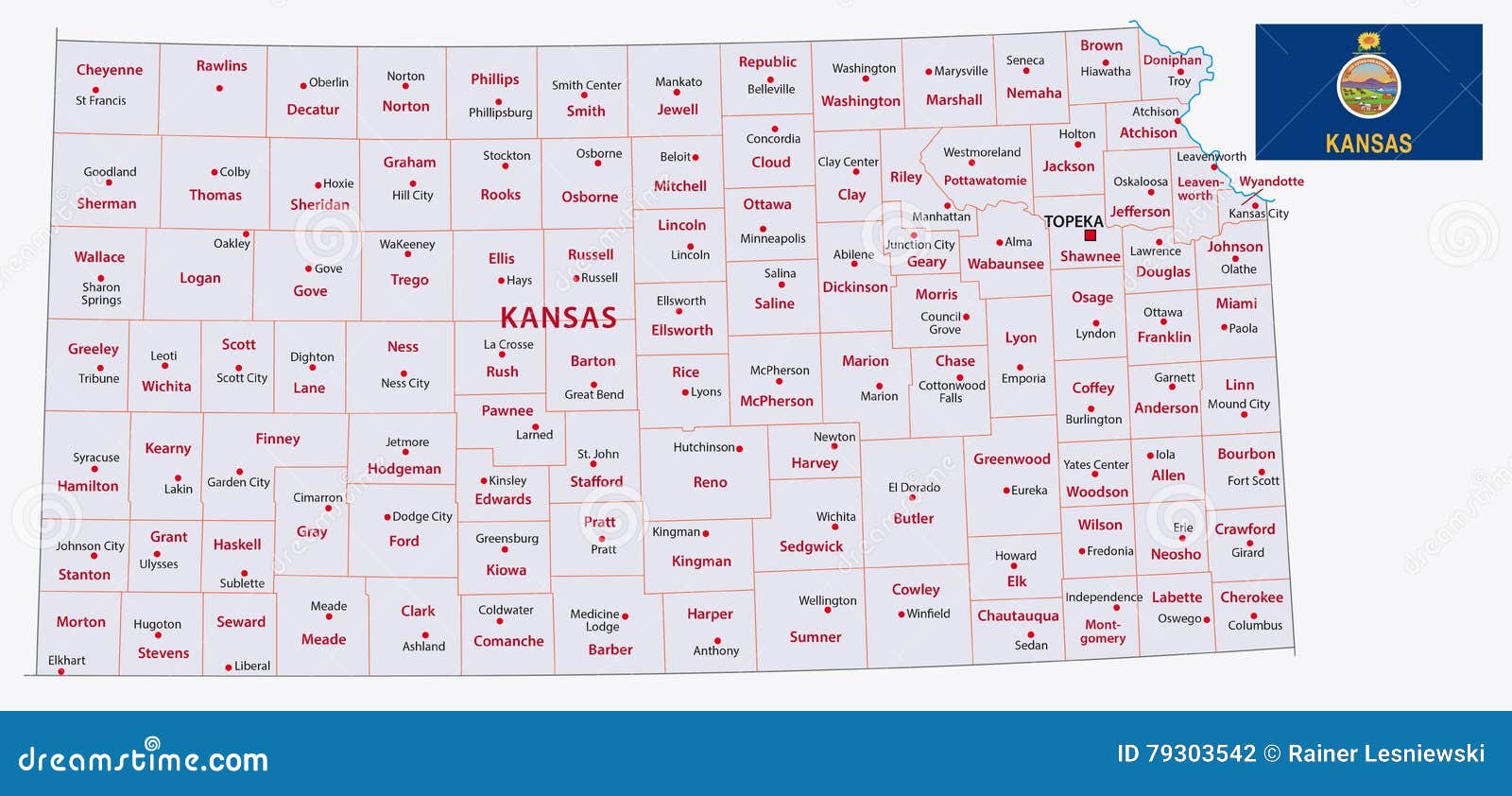 Kansas Map. Political Map Of Kansas With Boundaries In White Color ...
