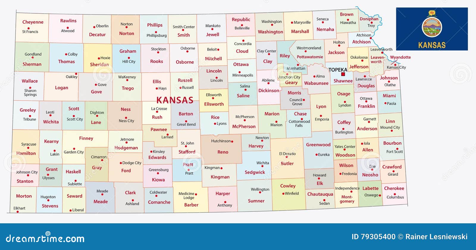 Kansas Map. Political Map Of Kansas With Boundaries In White Color ...