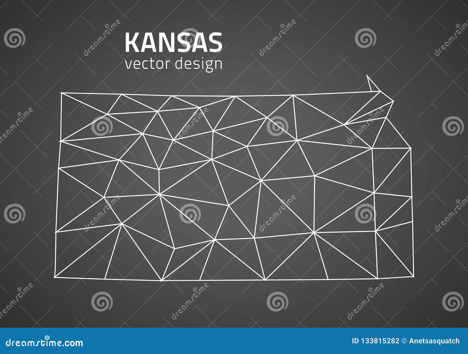 Kansas Black Vector Outline Polygonal Triangle Map Stock Vector ...