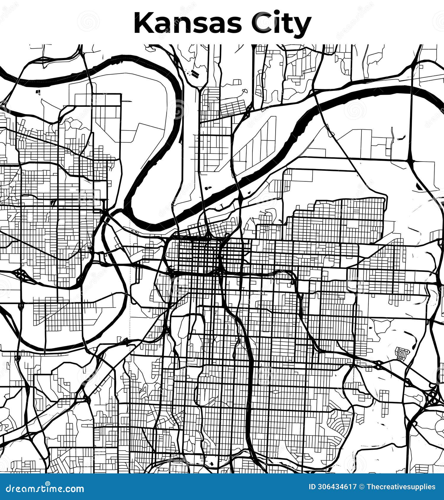 Kansas City Map, Cartography Map, Street Layout Map Stock Illustration ...