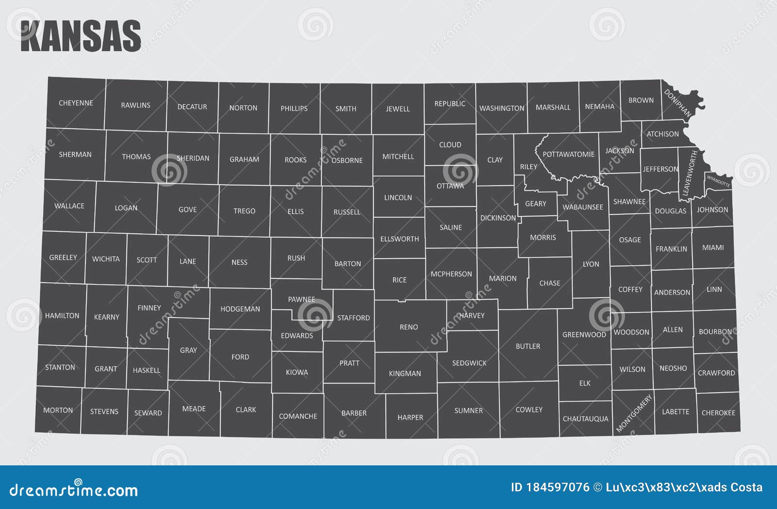 Kansas County Map stock vector. Illustration of allen - 184597076