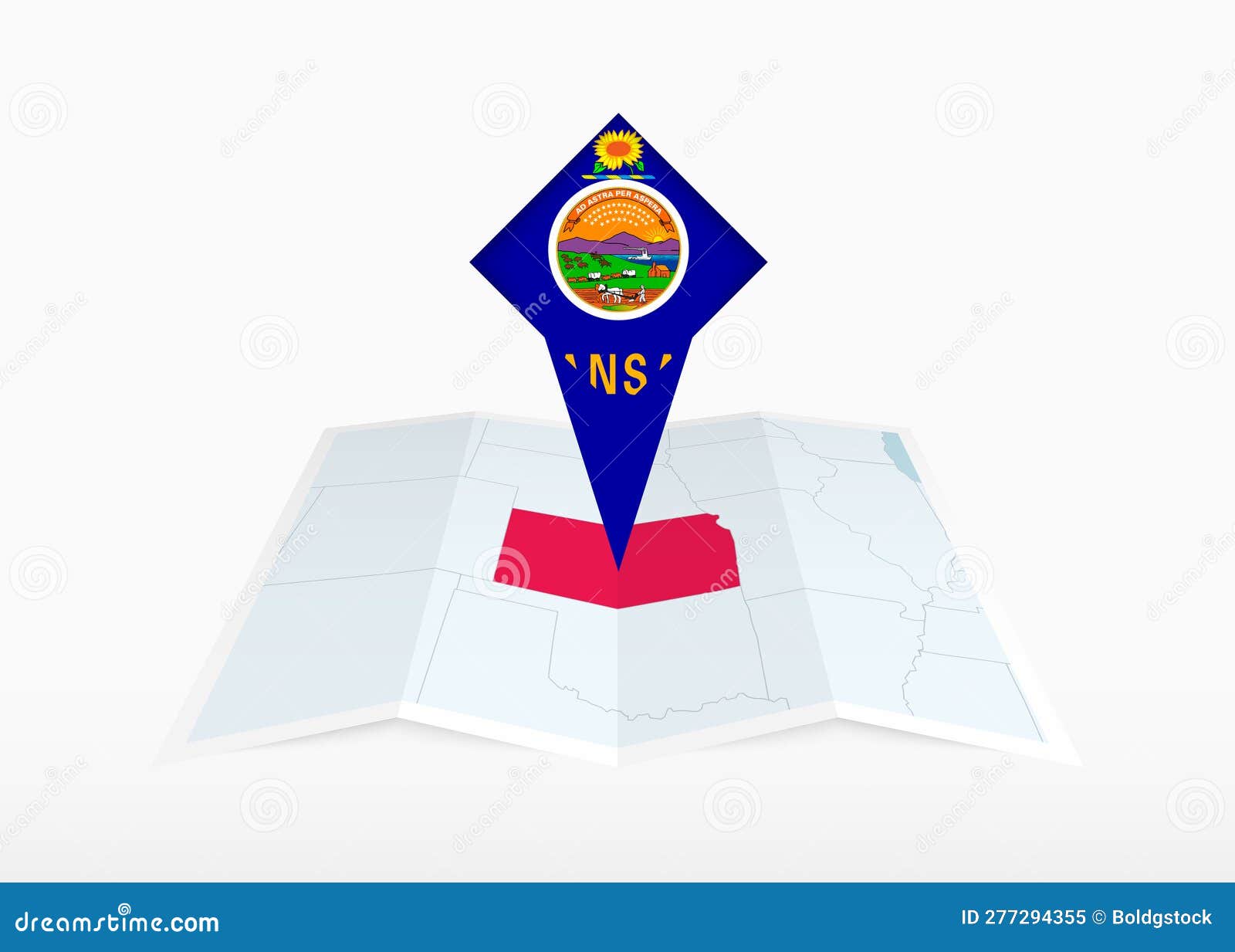 Kansas is Depicted on a Folded Paper Map and Pinned Location Marker ...
