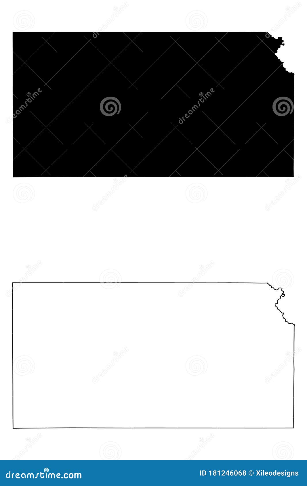 Kansas KS State Maps. Black Silhouette And Outline Isolated On A White ...