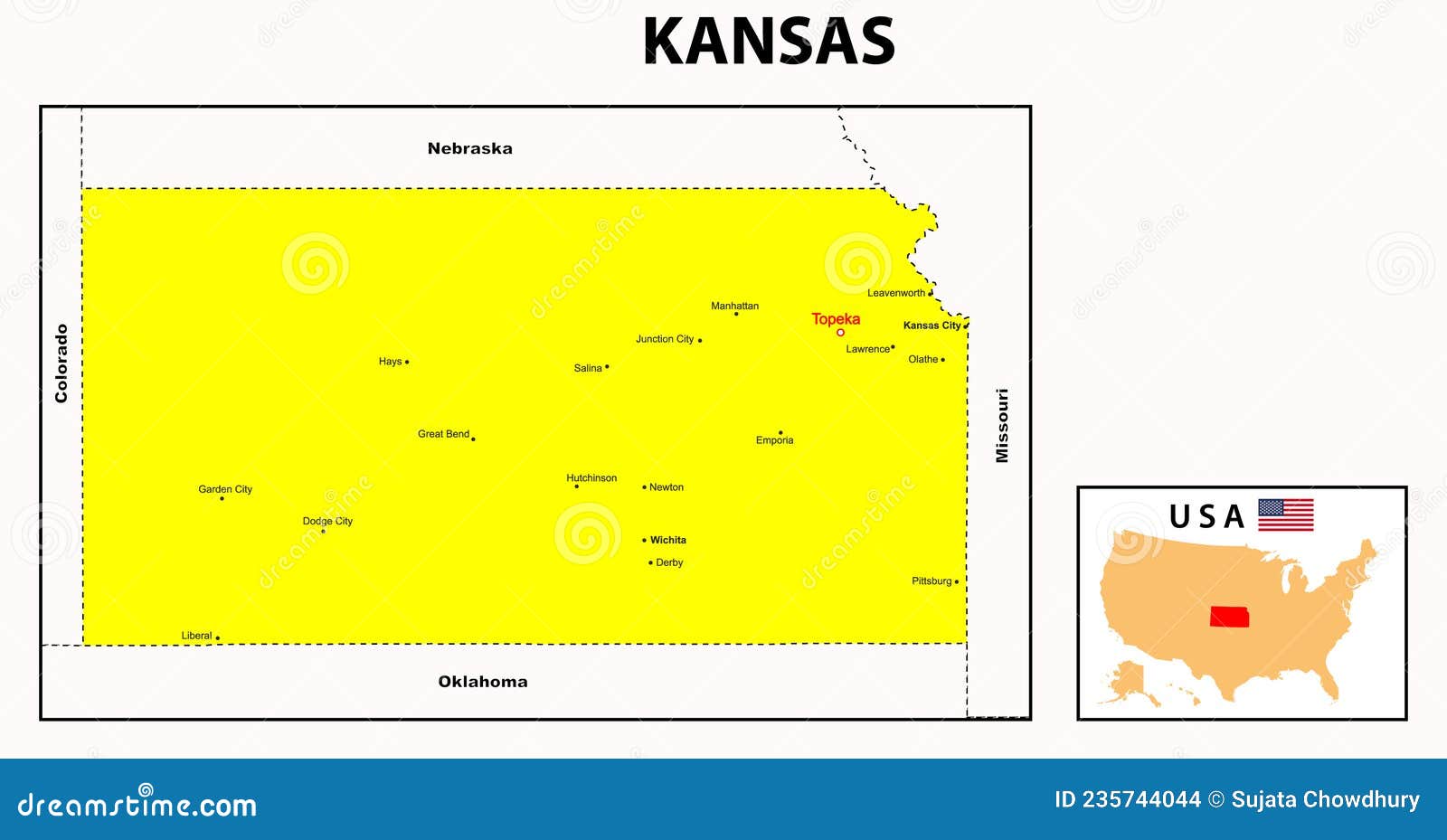 Kansas Map. State and District Map of Kansas. Administrative and ...