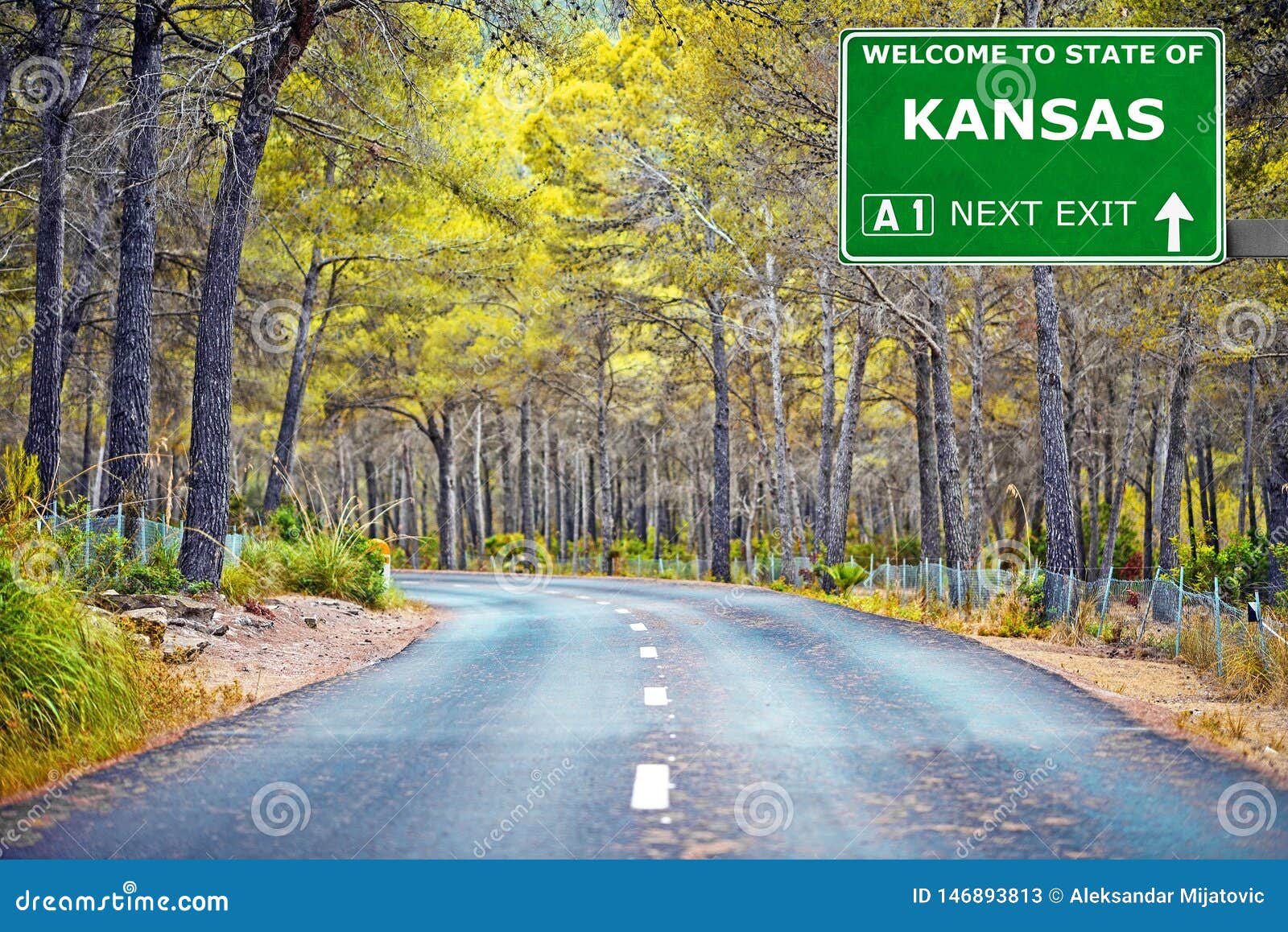 KANSAS Road Sign Against Clear Blue Sky Stock Image - Image of metal ...