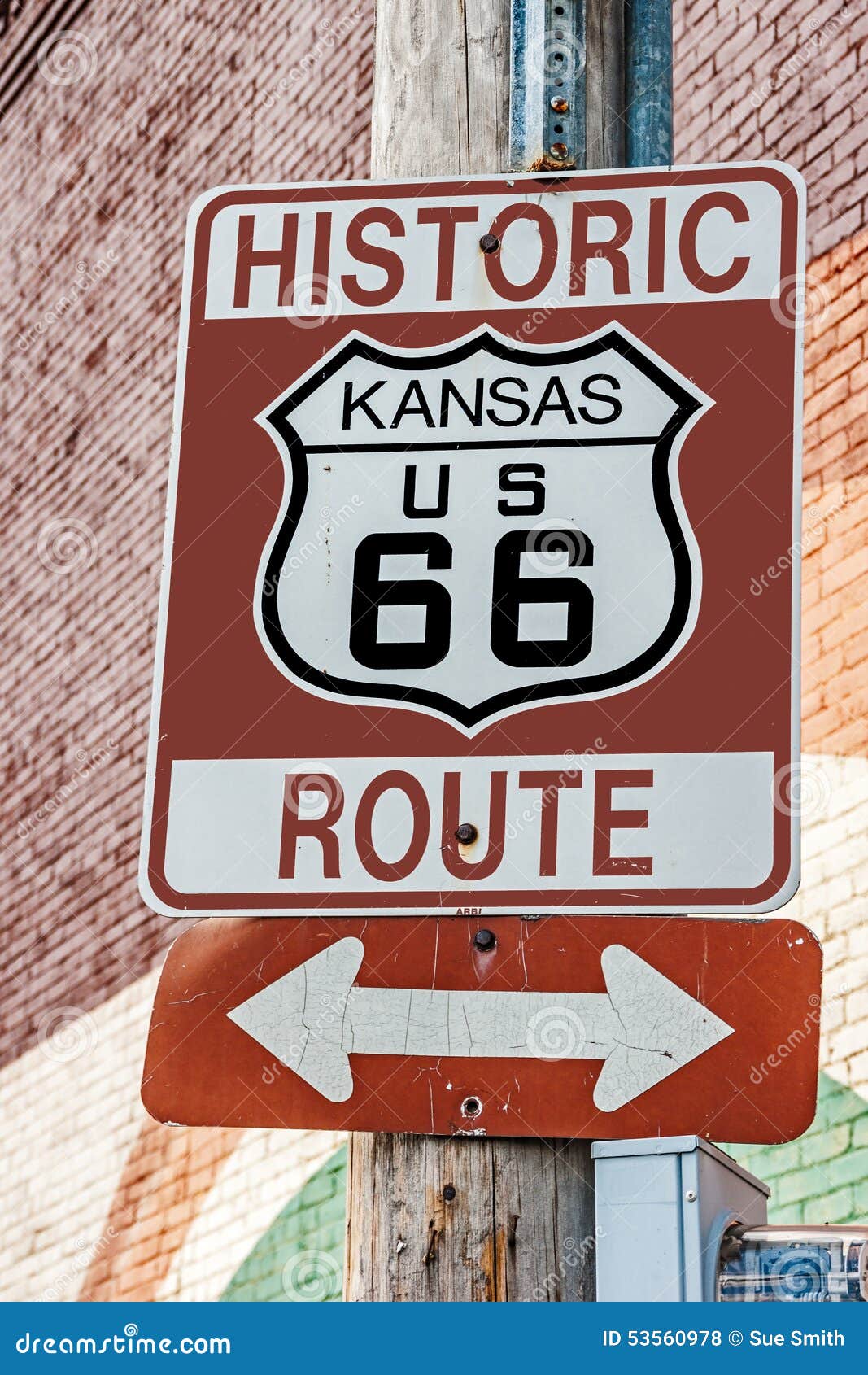 Kansas Route 66 Sign stock photo. Image of historic, black - 53560978