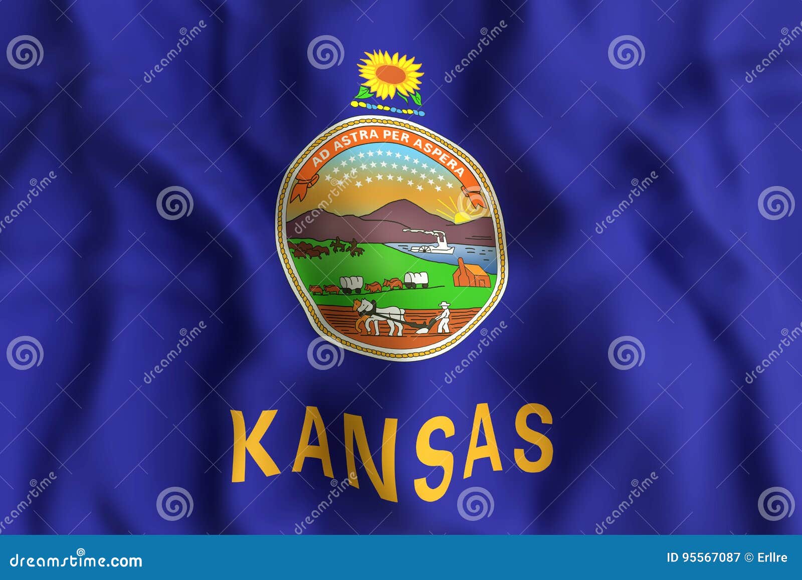 Kansas State flag stock illustration. Illustration of symbol - 95567087