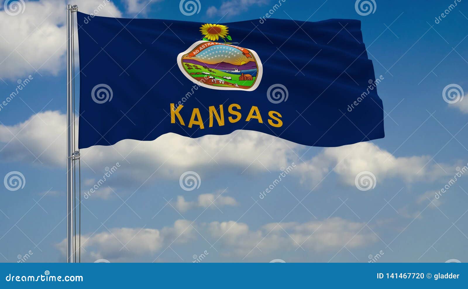 Kansas State Flag in Wind Against Cloudy Sky 3d Rendering Stock ...