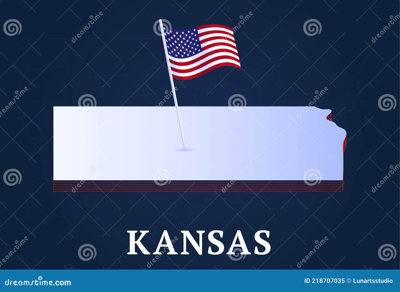 Kansas State Isometric Map and USA National Flag 3D Isometric Shape of ...