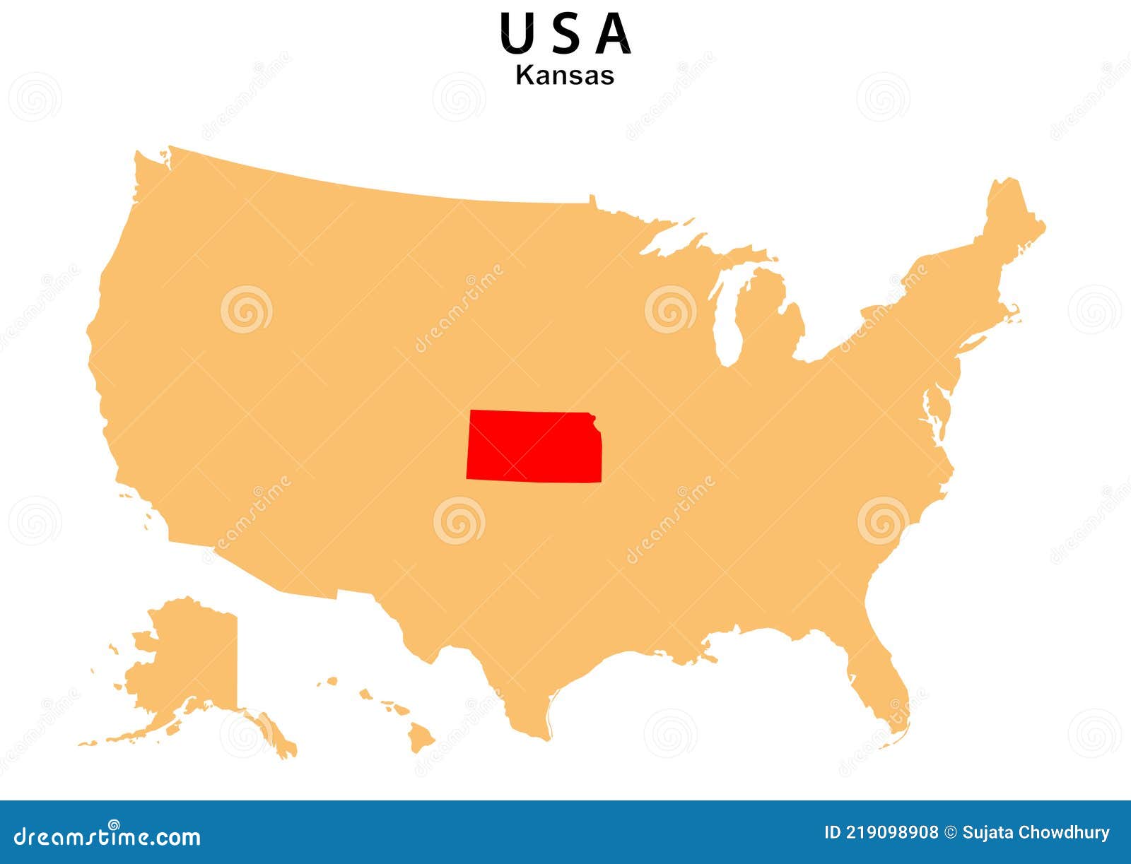 Kansas State Map Highlighted on USA Map. Kansas Map on United State of ...