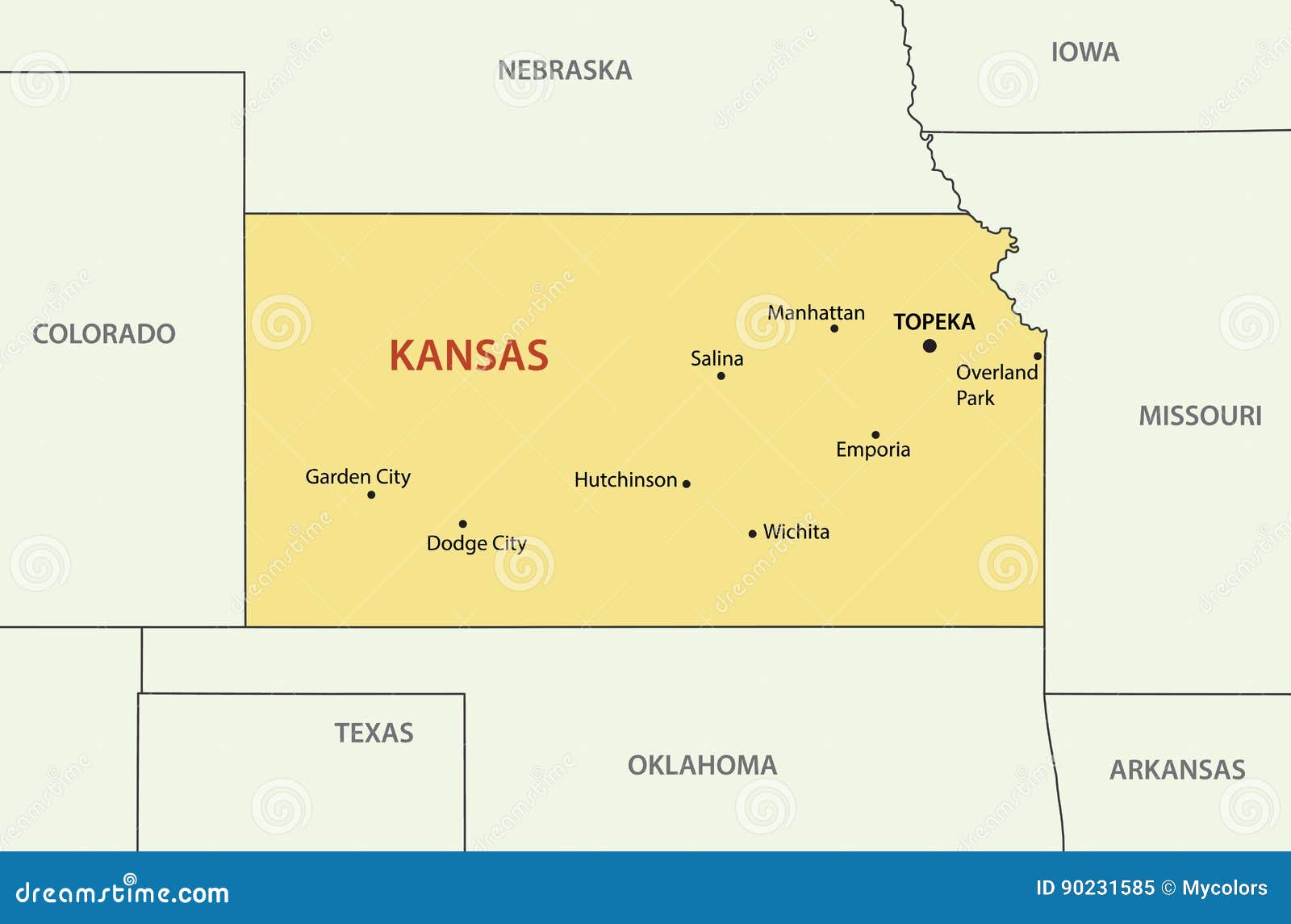 Kansas Vector Illustration. Sunflower State Nickname. United States Of ...