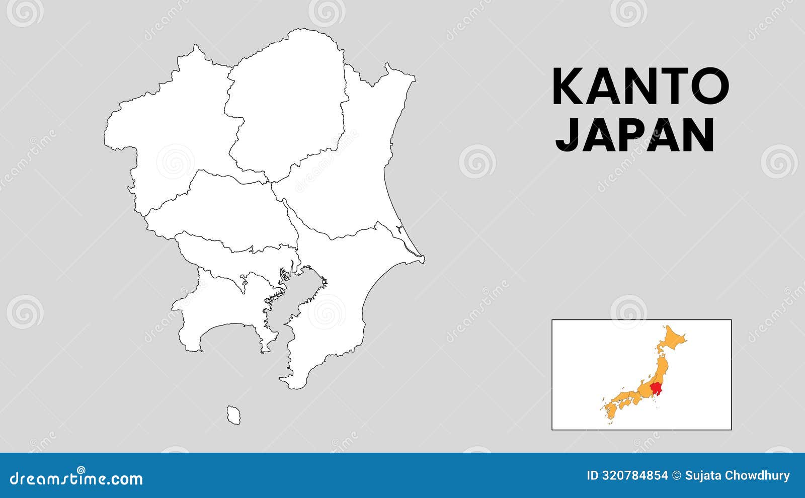 Kanto Map. Outline State Map Of Kanto. Political Map Of Kanto With A ...